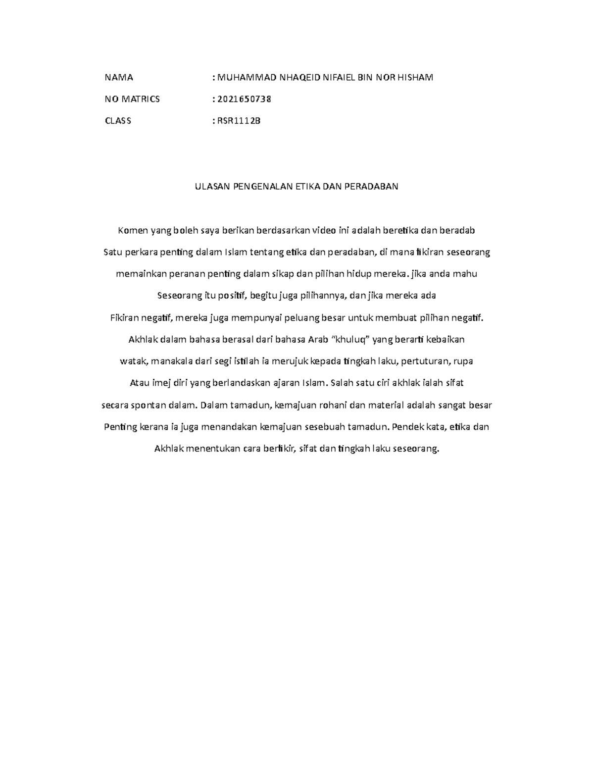 CTU - about islam - NAMA : MUHAMMAD NHAQEID NIFAIEL BIN NOR HISHAM NO ...