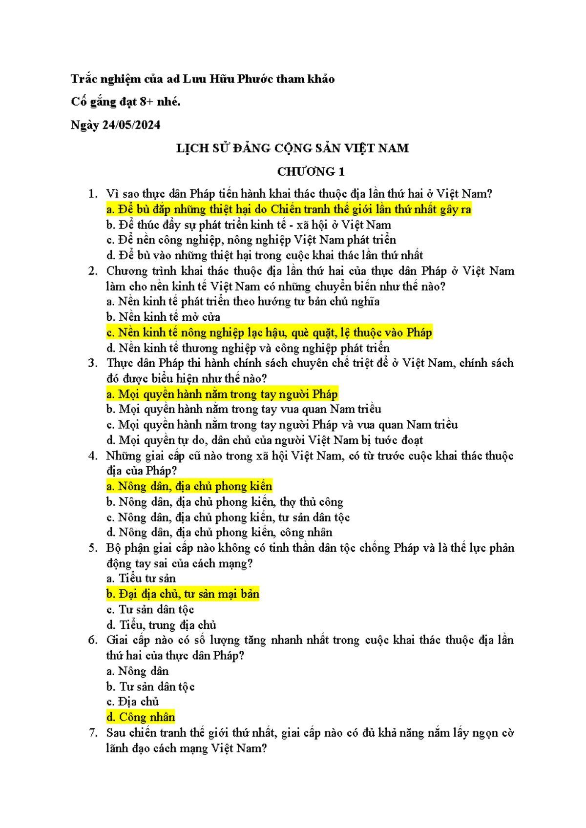 LỊCH SỬ ĐẢNG - fngf - Trắc nghiệm của ad Lưu Hữu Phước tham khảo Cố ...