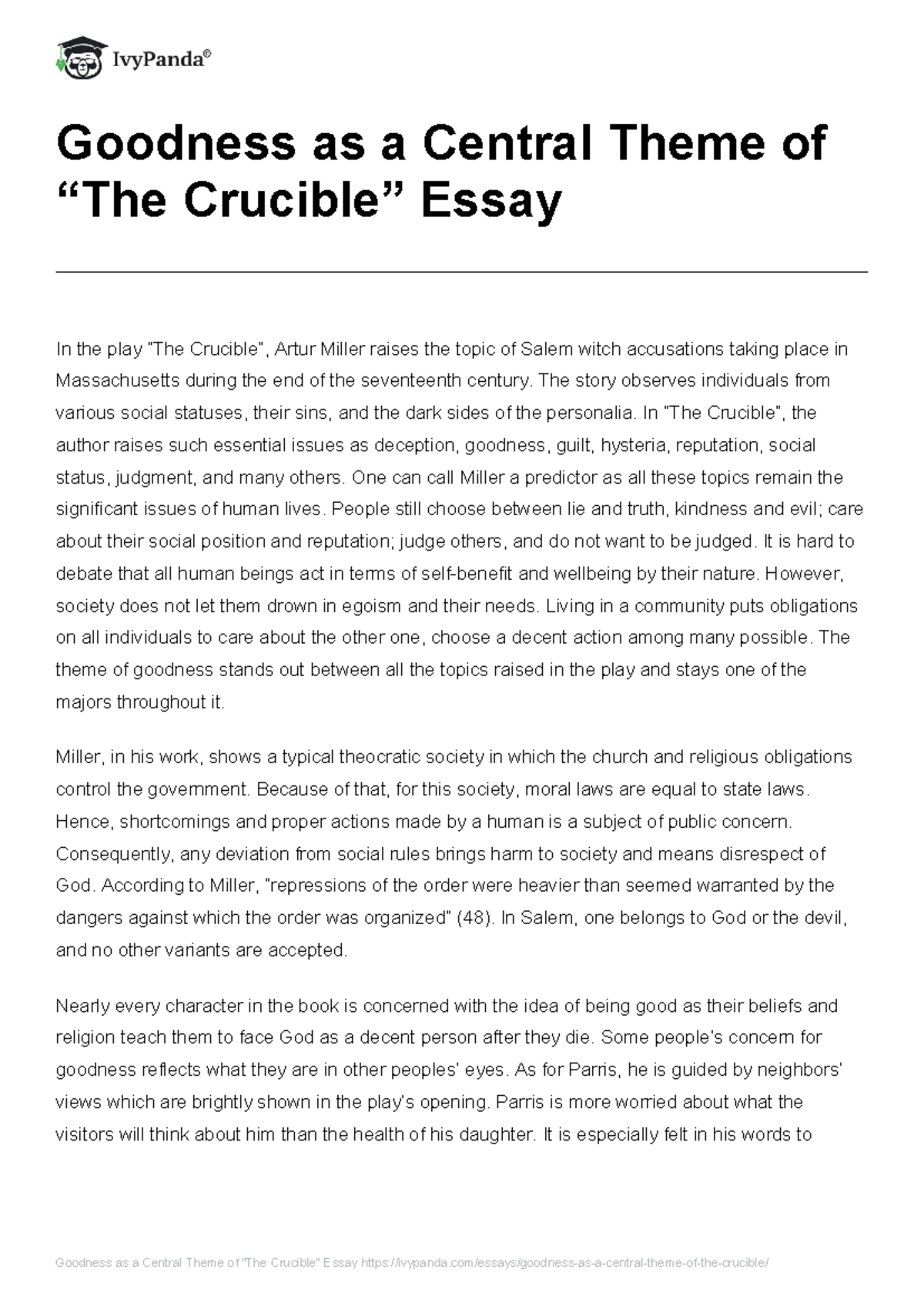 Goodness as a central theme of the crucible - Goodness as a Central ...