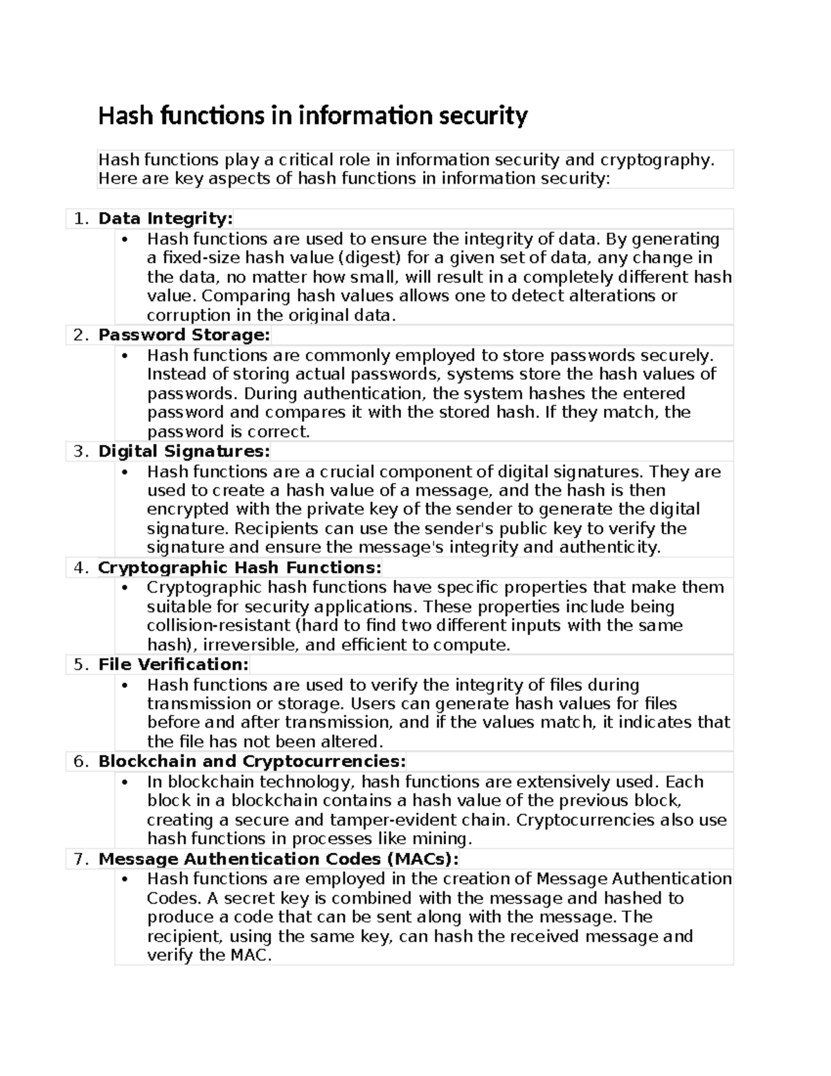 Hash functions in information security - Here are key aspects of hash ...