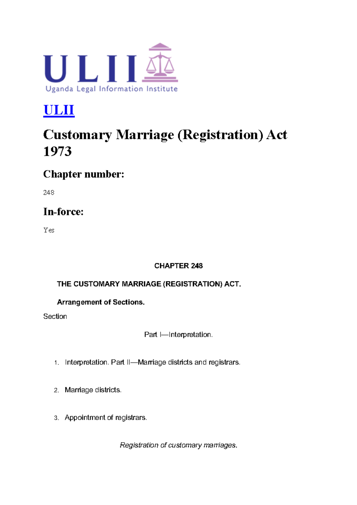Customary-Marriage-Registration-Act-1973 Uganda - ULII Customary ...
