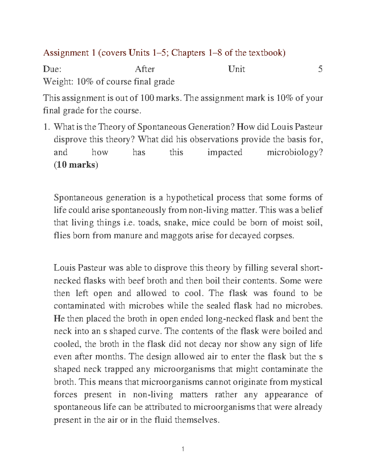 Assignment 1 microbiology - Assignment 1 (covers Units 1–5; Chapters 1 ...