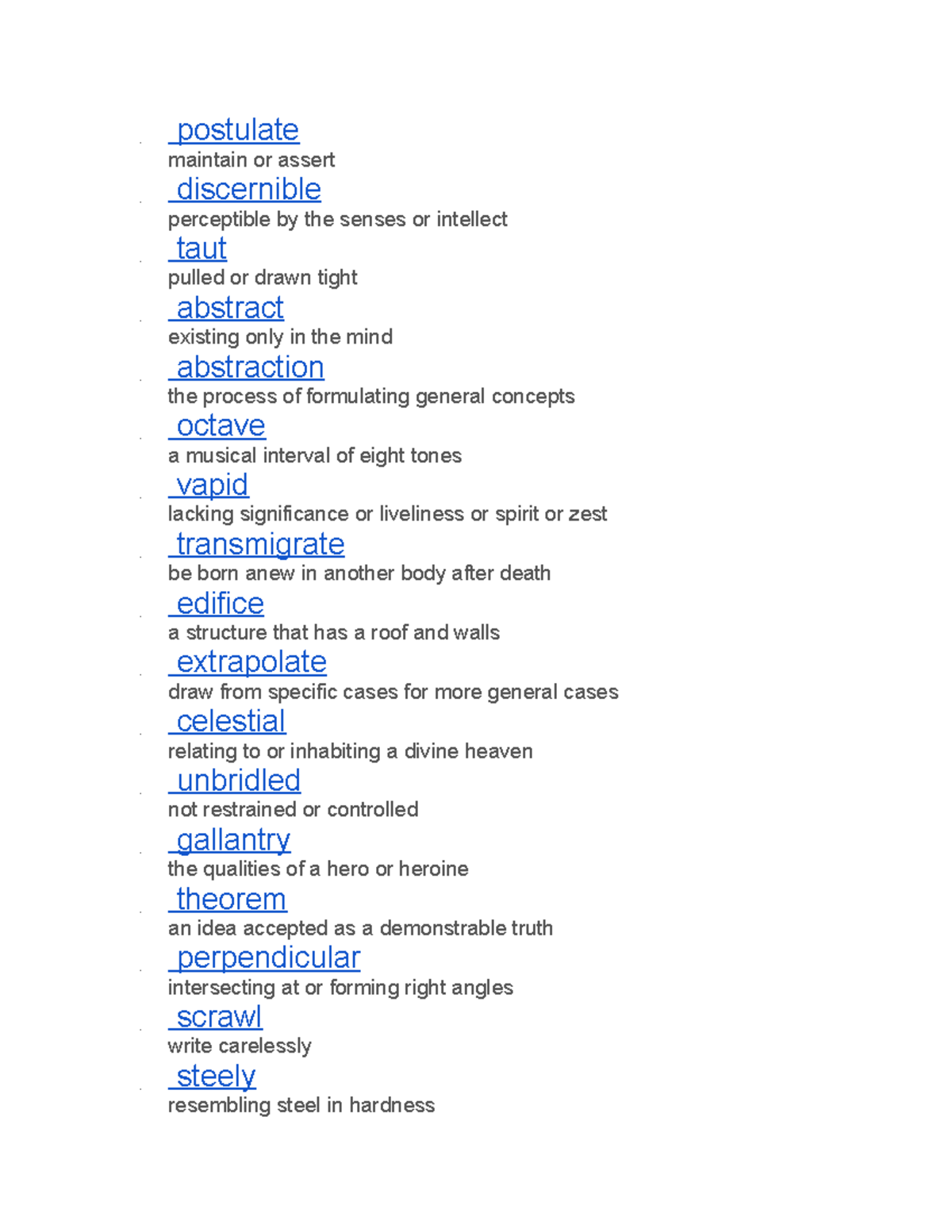 Calc terms 3 - postulate maintain or assert discernible perceptible by ...