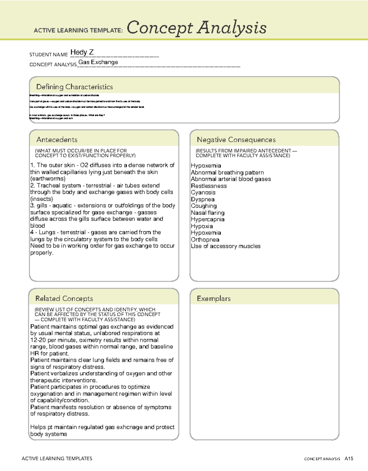 Concept analysis example gas exchange - ACTIVE LEARNING TEMPLATES ...