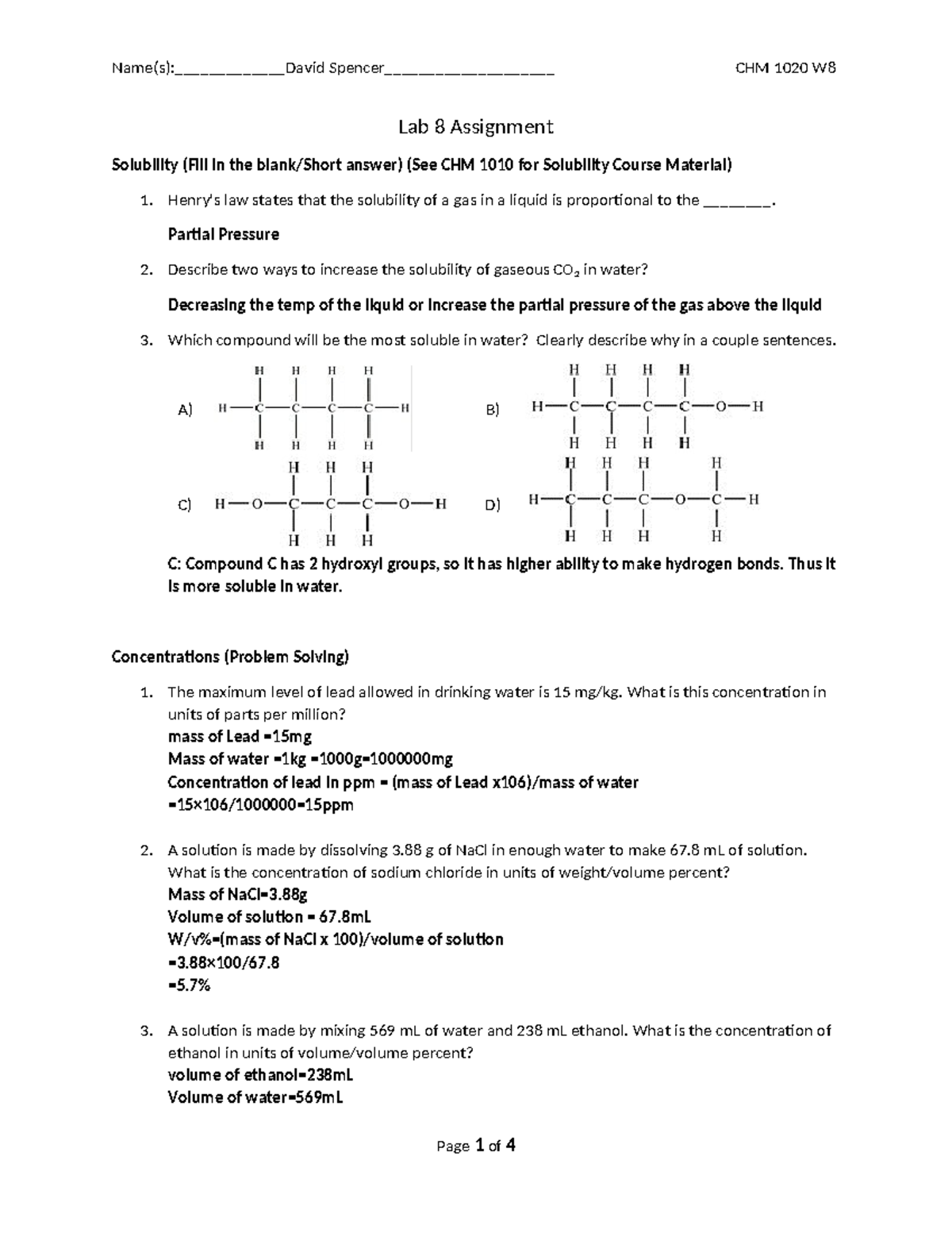 Week 8 - lab - Lab 8 Assignment Solubility (Fill in the blank/Short answer) (See CHM 1010 for ...