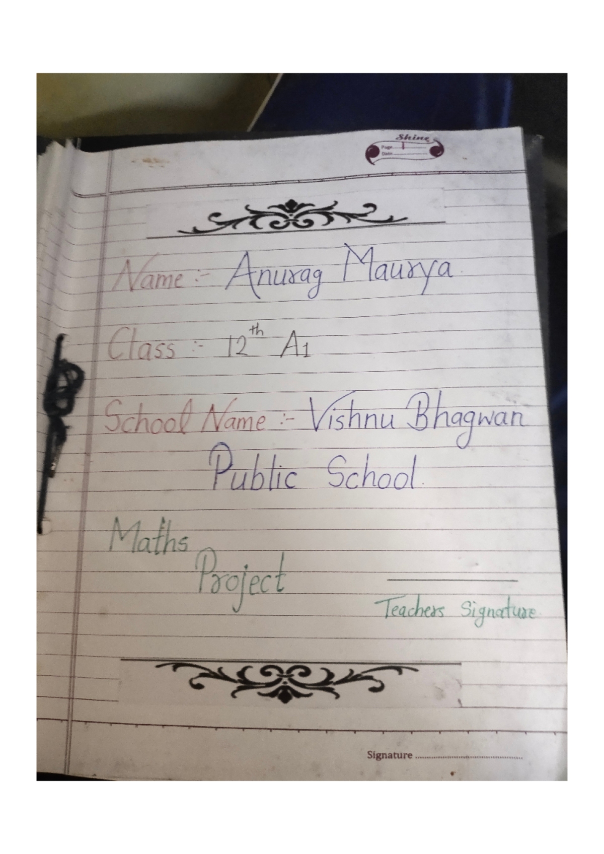 Maths Practical File - Page Shine Date stock Name Anurag Maurya Class ...