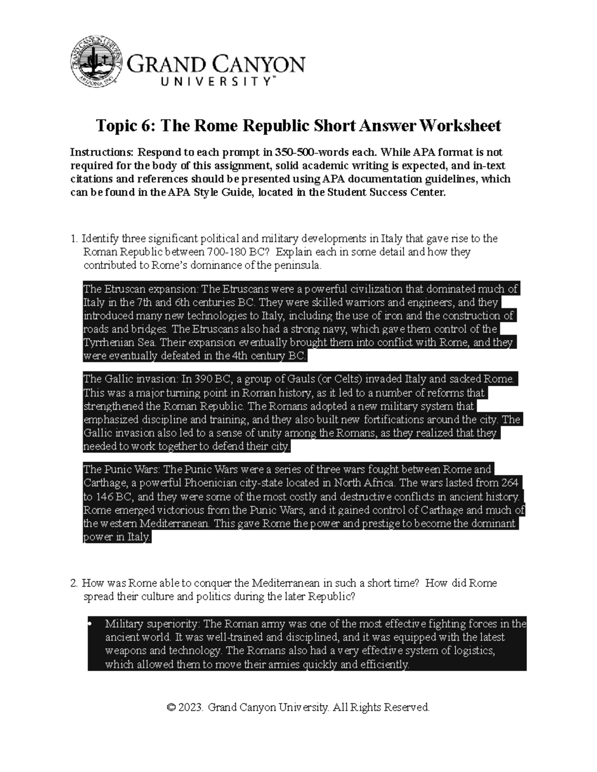 The Rome Republic Worksheet - Topic 6: The Rome Republic Short Answer ...