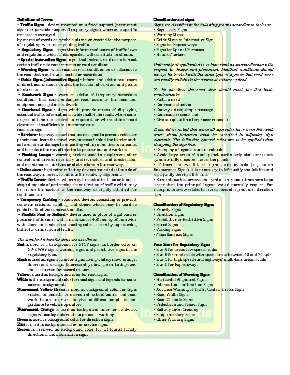 Transpo Terms - It is the notes - Definition of Terms Traffic Signs ...