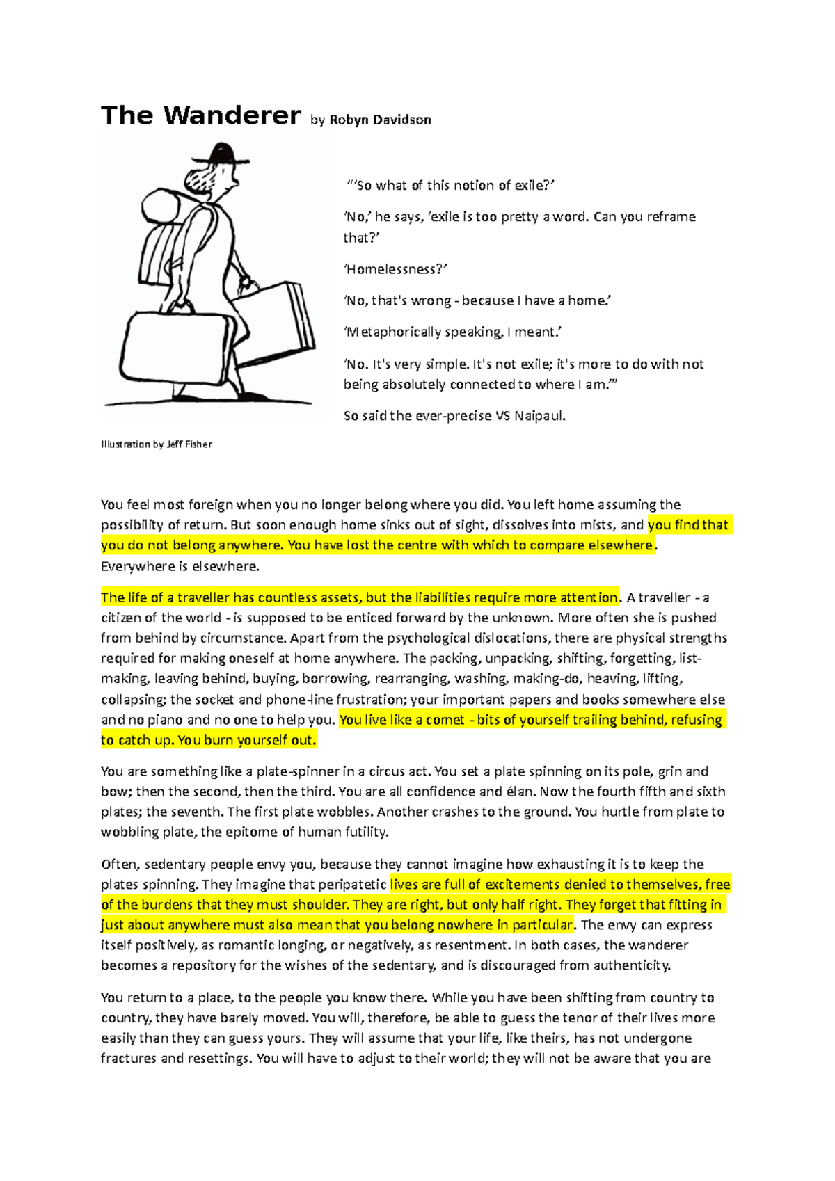 4. The Wanderer by Robyn Davidson - Reading and Questions - The ...