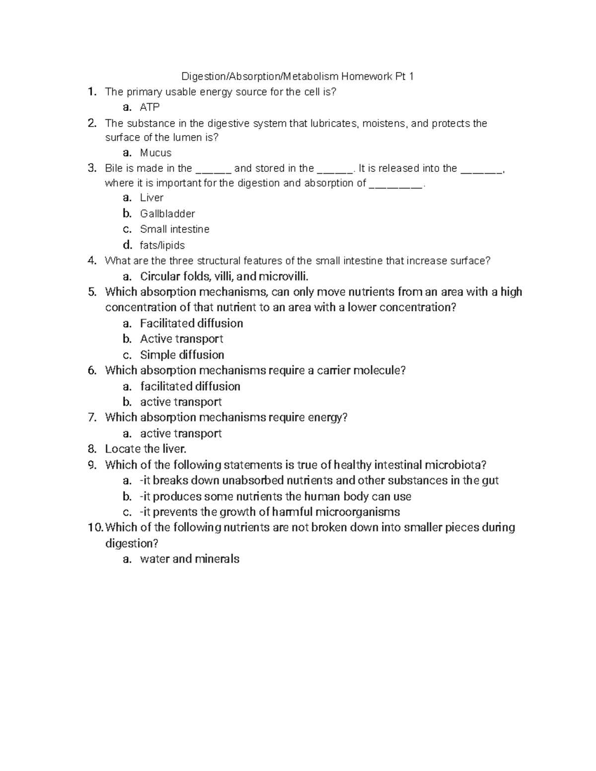Digestion Absorption Metabolism Homework HUN - Digestion/Absorption ...
