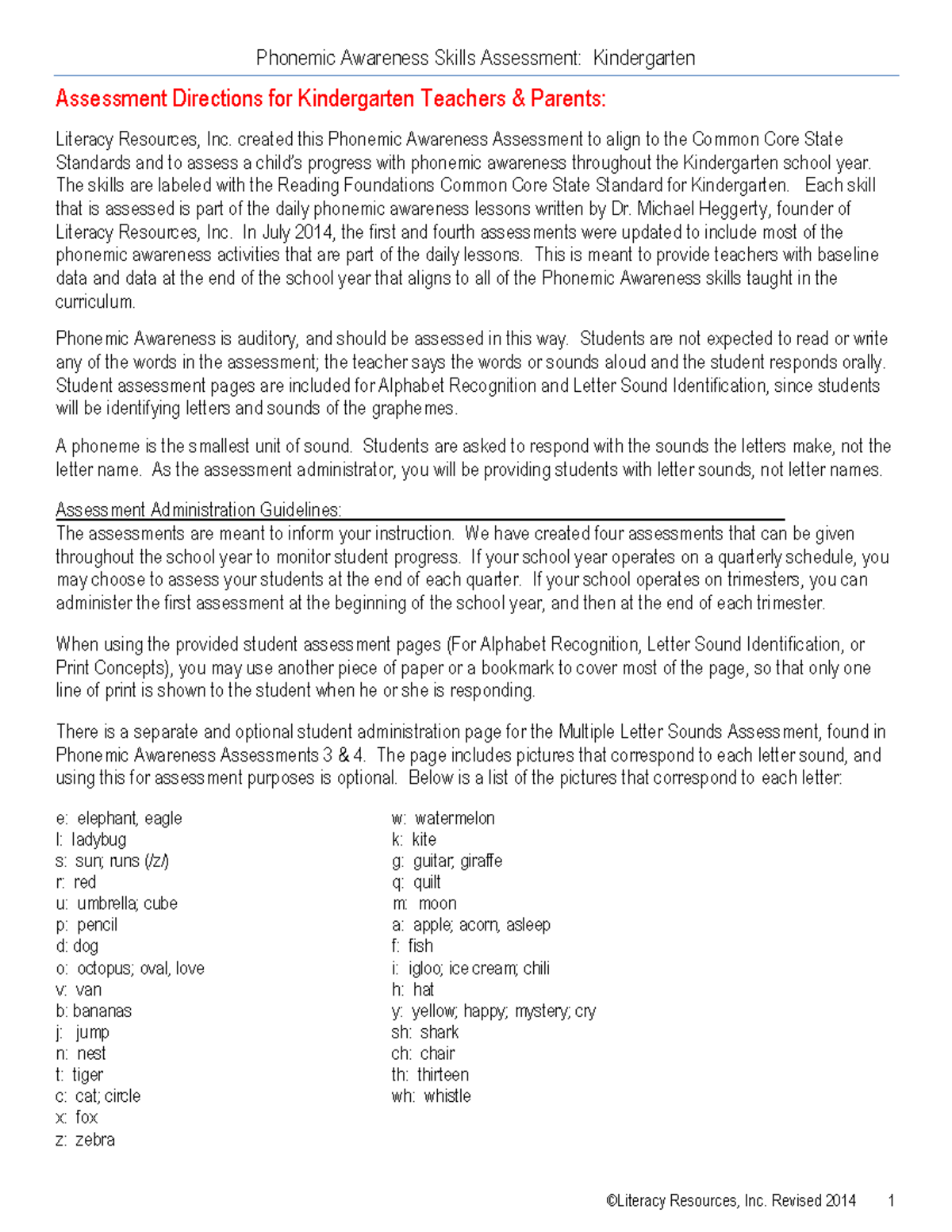 Kindergarten-phonics-worksheet - Assessment Directions for Kindergarten ...