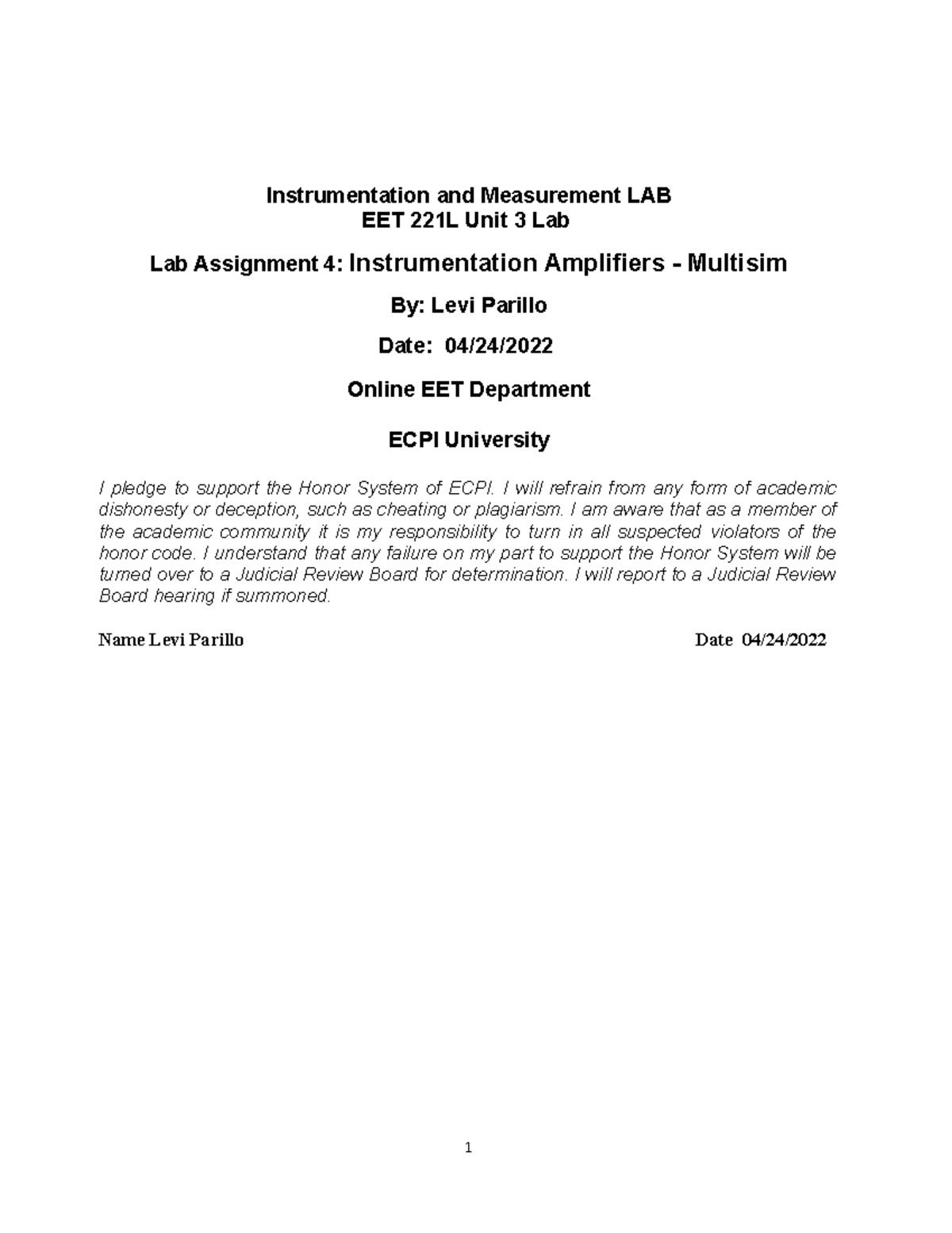 Eet221l U3 Lab Report Instrumentation And Measurement Lab Eet 221l Unit 3 Lab Lab Assignment 4
