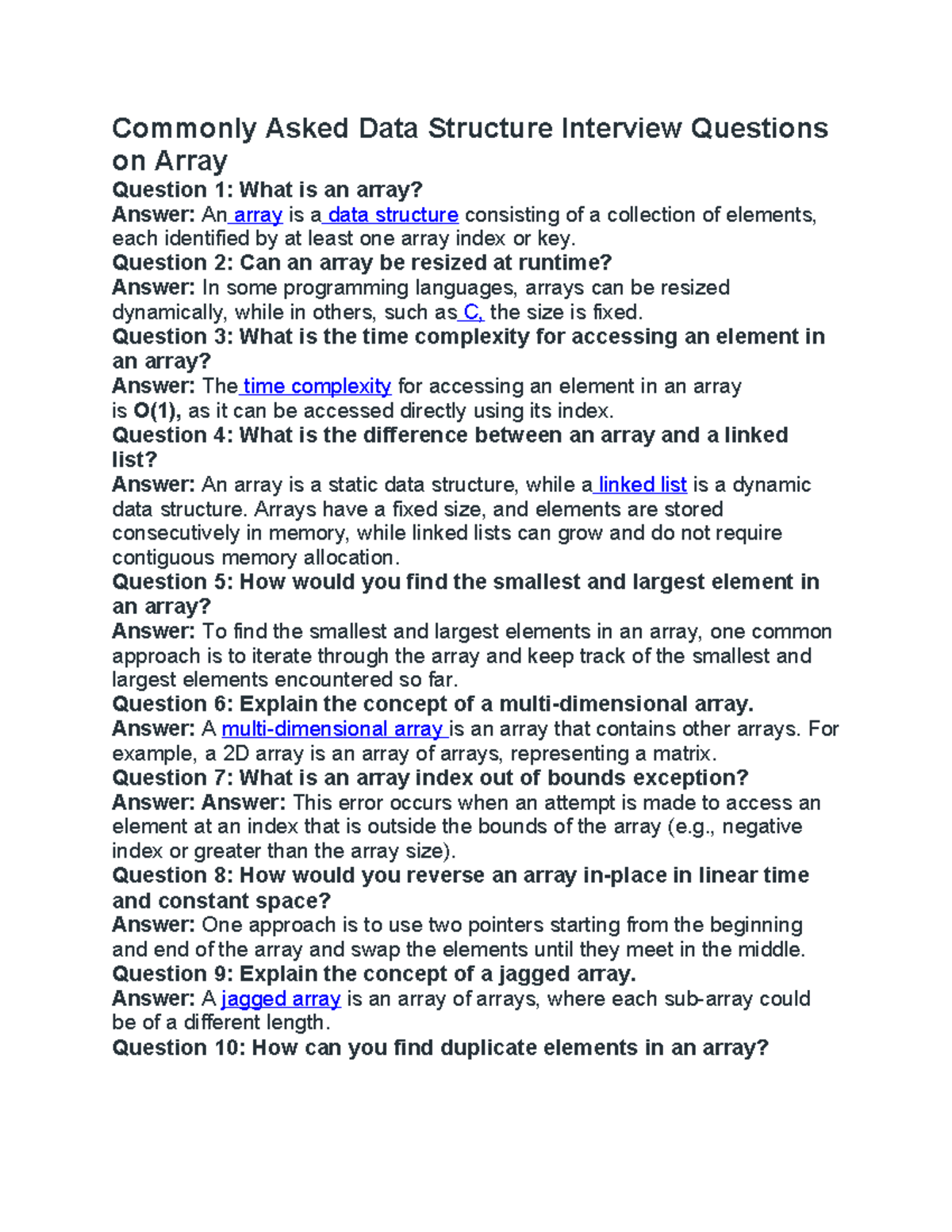 Data Structure Interview Q&A - Commonly Asked Data Structure Interview Questions on Array ...