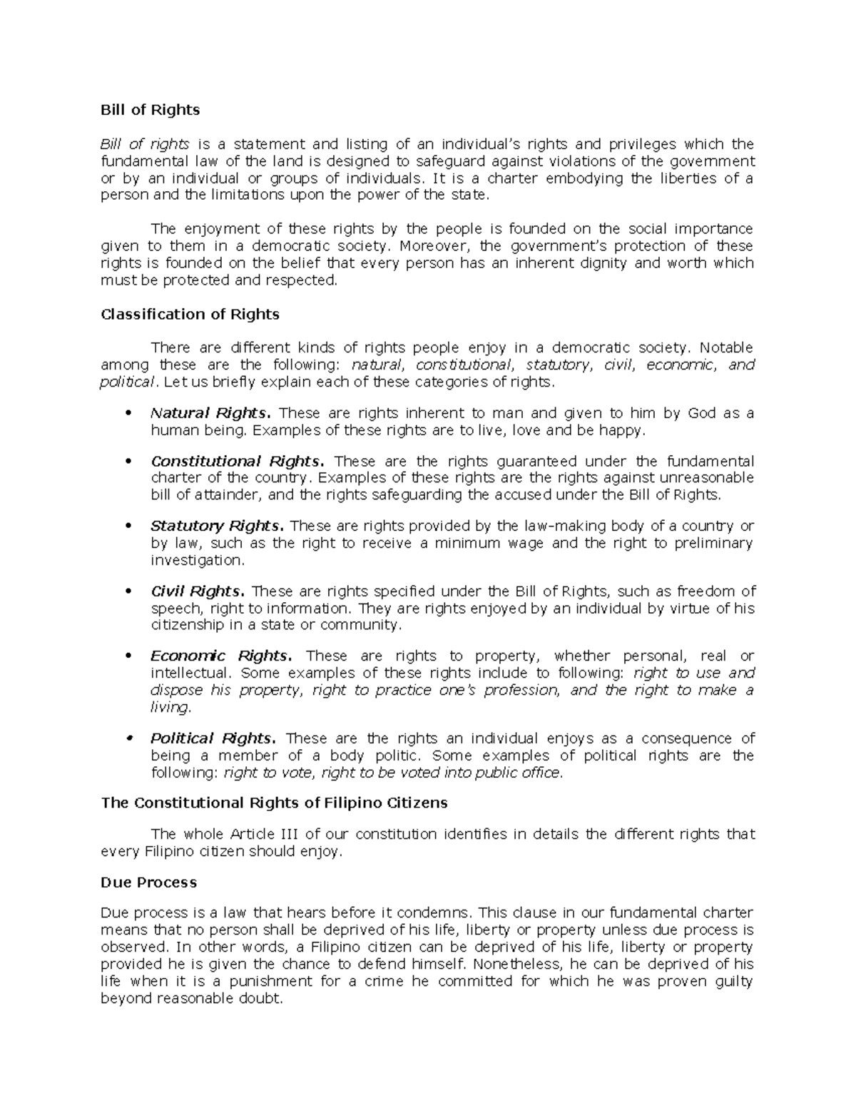 Bill of Rights - Notes - Bill of Rights Bill of rights is a statement ...