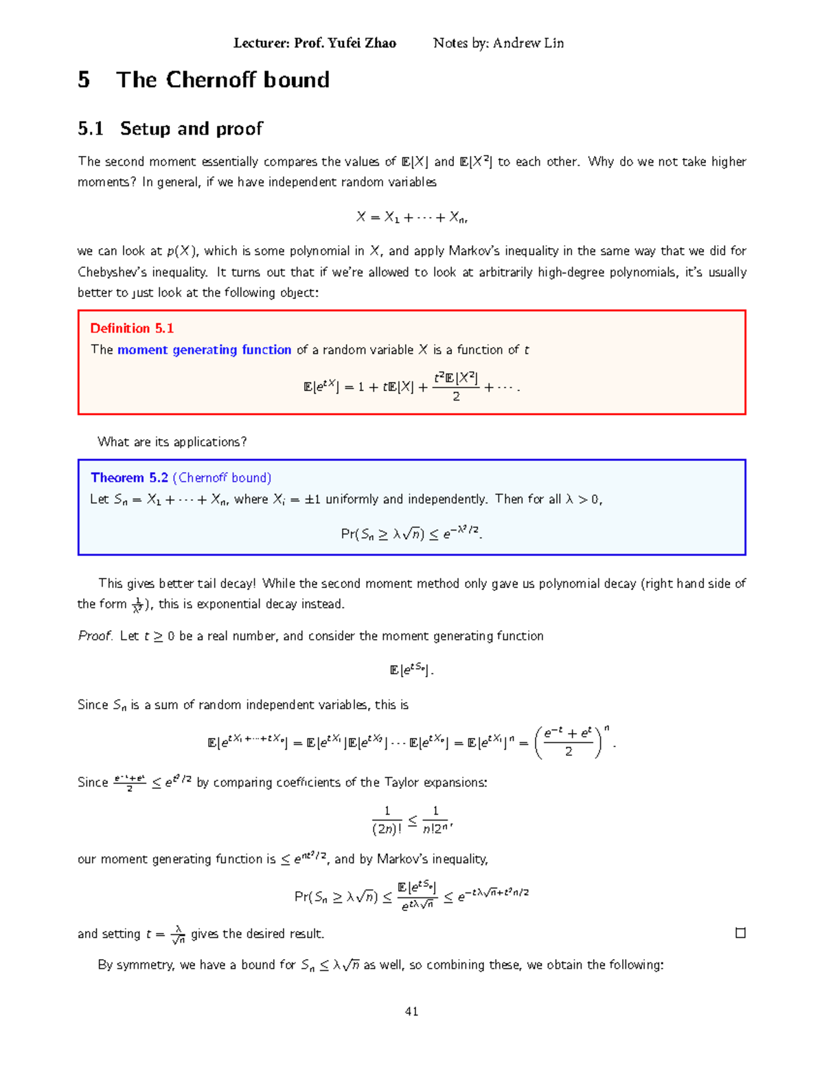 Chernoff Bound Pdf Lecture Notes 1 7 5 The Chernoff Bound 5 Setup And Proof The Second