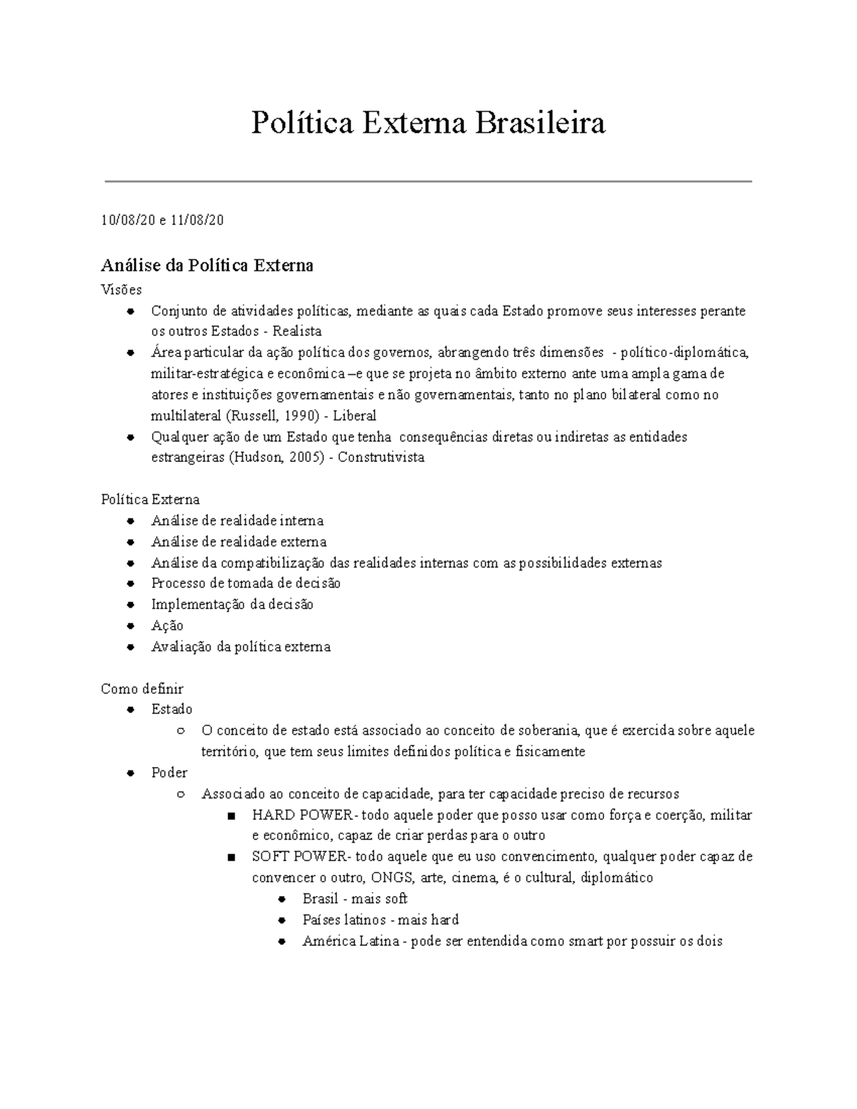 Política Externa Brasileira - Política Externa Brasileira 10/08/20 e 11 ...