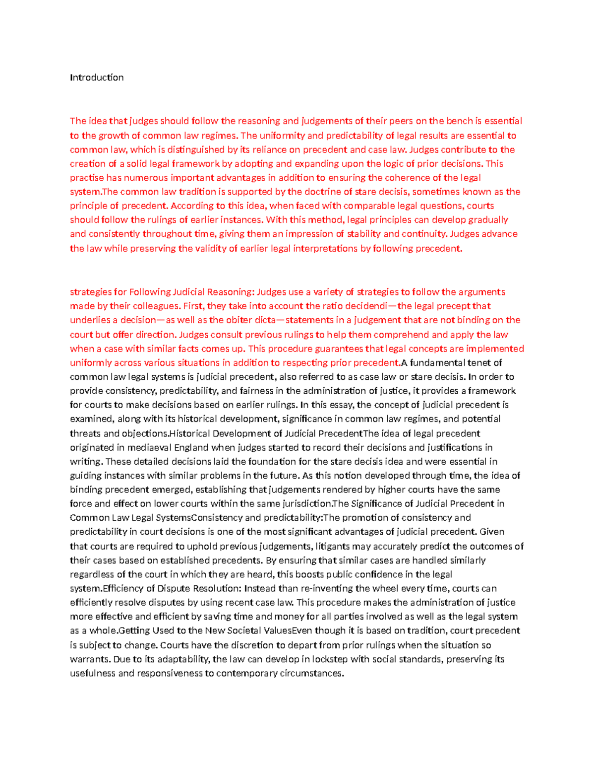 Judical precedent - Introduction The idea that judges should follow the ...