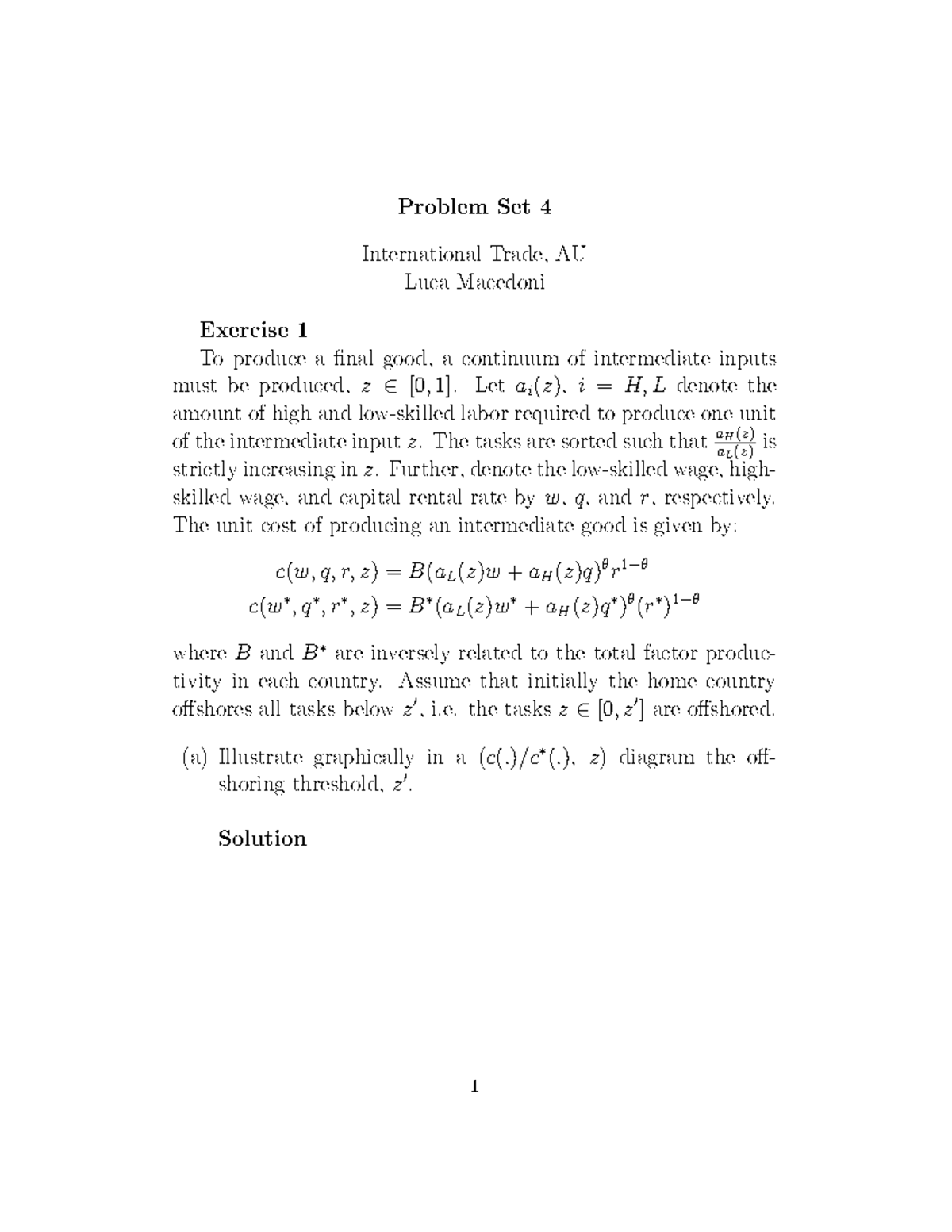 Problem Set 4 sol2 - Trade - Pr♦ ♠ t ♥t r♥ t ♦♥ r ♦♥ ① r s ♦ - Studocu