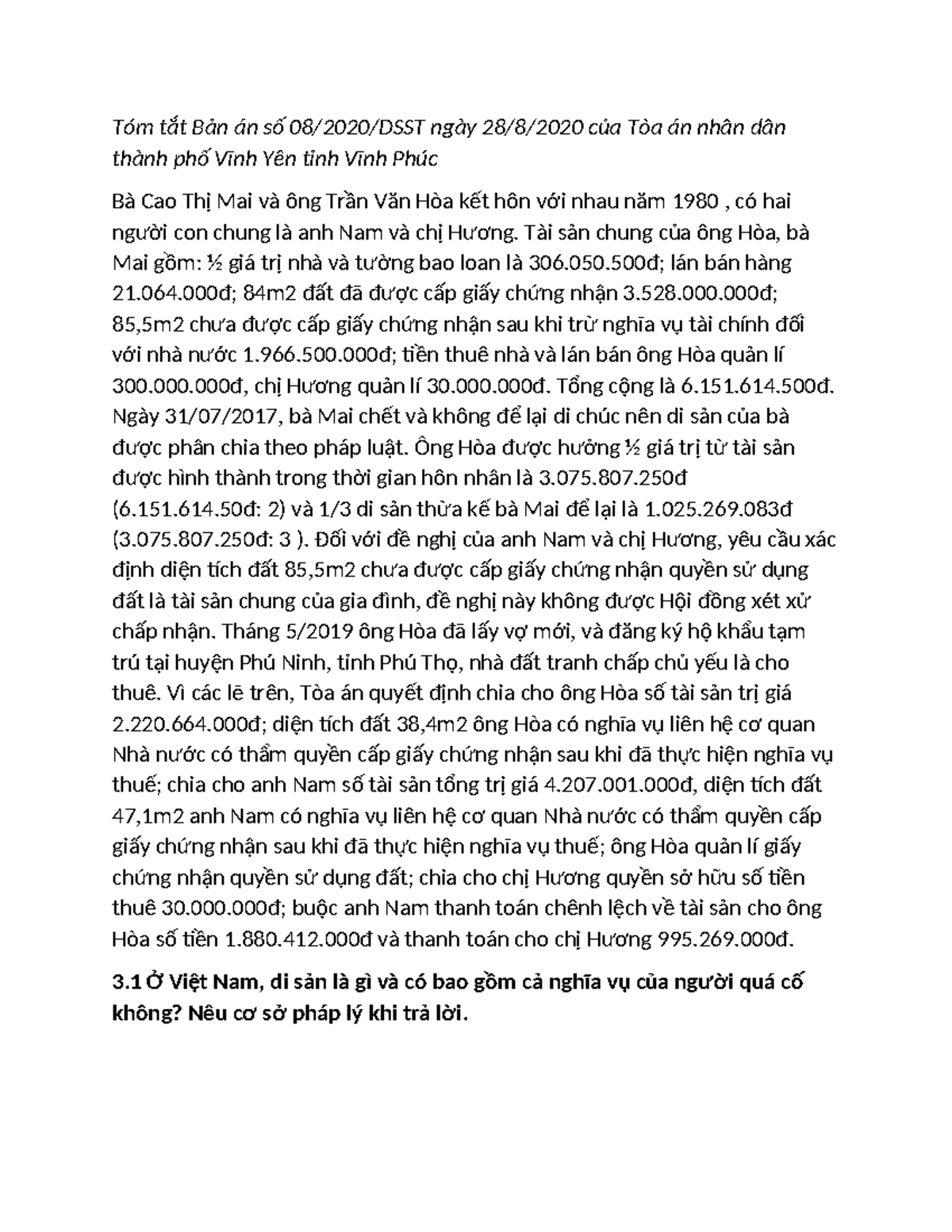 Buổi thảo luận 5 phần 1 - Tóm tắt Bản án số 08/2020/DSST ngày 28/8/2020 ...