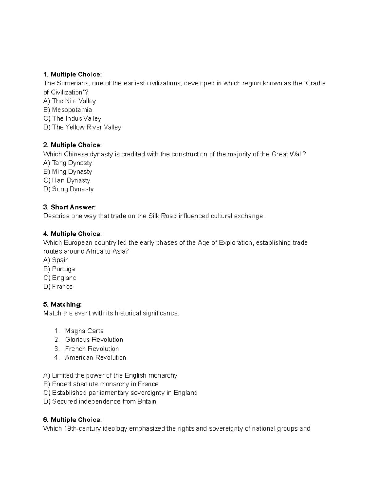 Ap world 6 - Practice quiz - Multiple Choice: The Sumerians, one of the ...