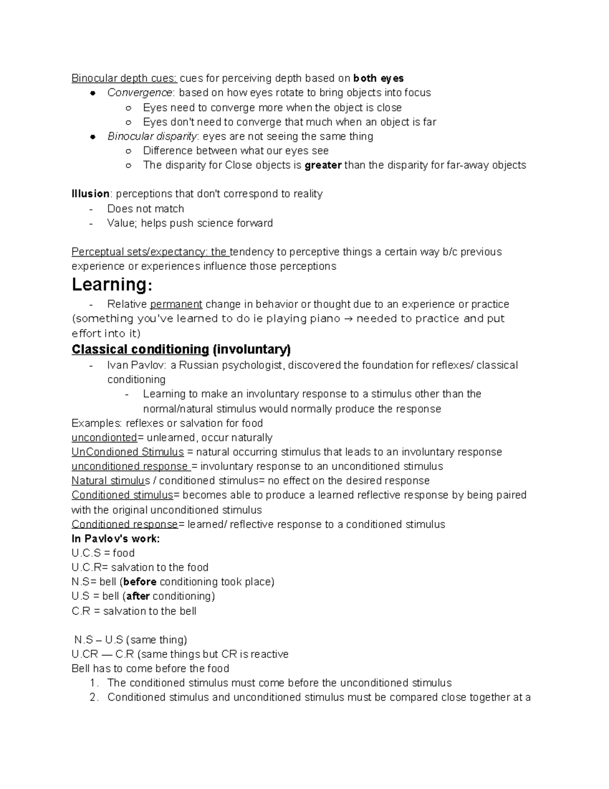 Basics of sensation and perception; Vision and Touch and intro to learning - Binocular depth ...