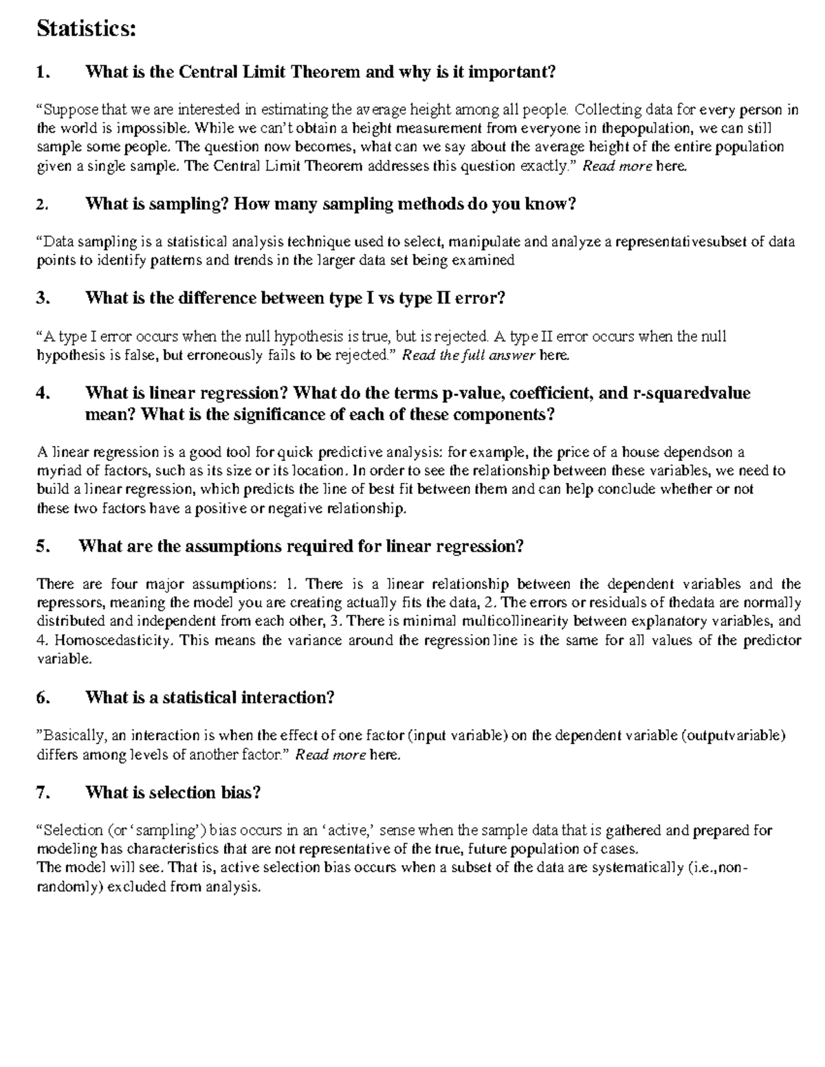 Machine Learning Interview Questions - Statistics: 1. What is the ...
