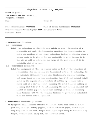 Physics Laboratory Report 109 - PHYSICS LABORATORY REPORT 2 Title: One-Dimensional Motion ...