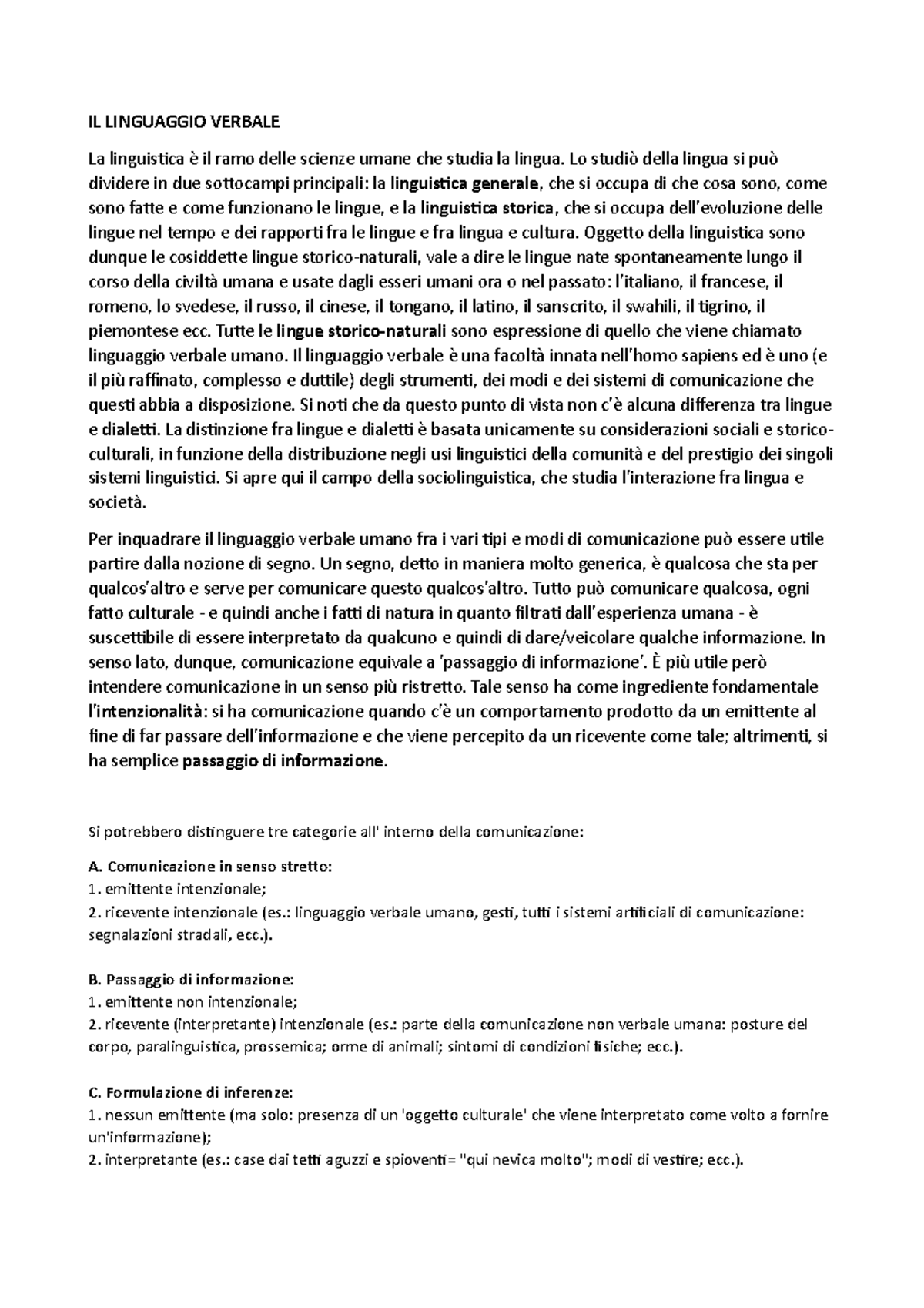 IL Linguaggio Verbale - definizioni linguistica generale dei termini ...