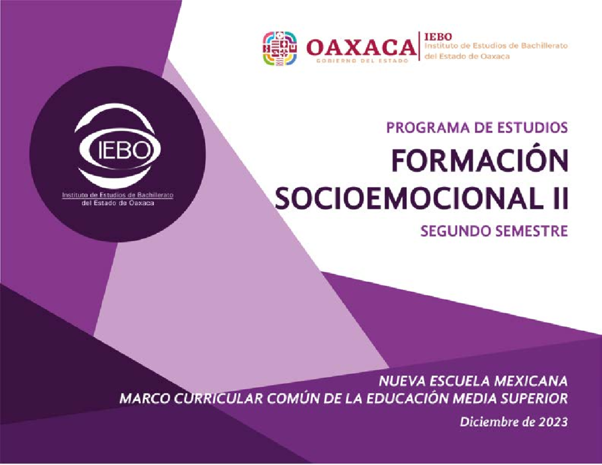 PE Formaci¢n socioemocional II - ÍNDICE PRESENTACIÓN FUNDAMENTACIÓN DATOS DE LA UNIDAD DE - Studocu