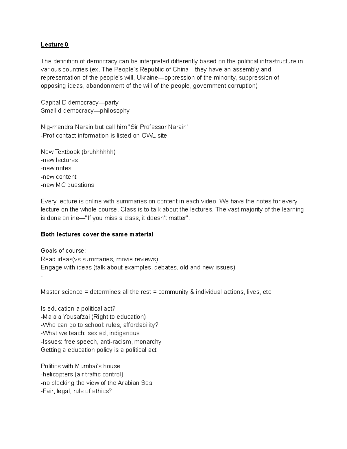 Poli Sci Class Notes - Lecture 0 The definition of democracy can be ...