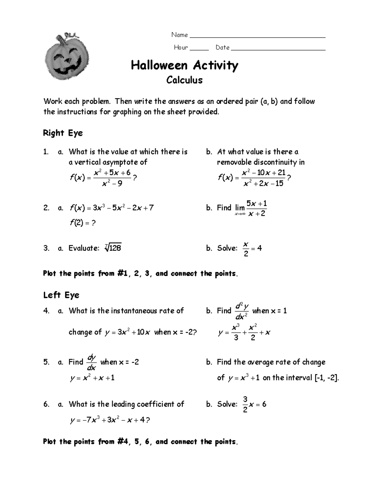 Halloween Activity Calculus - Name ...