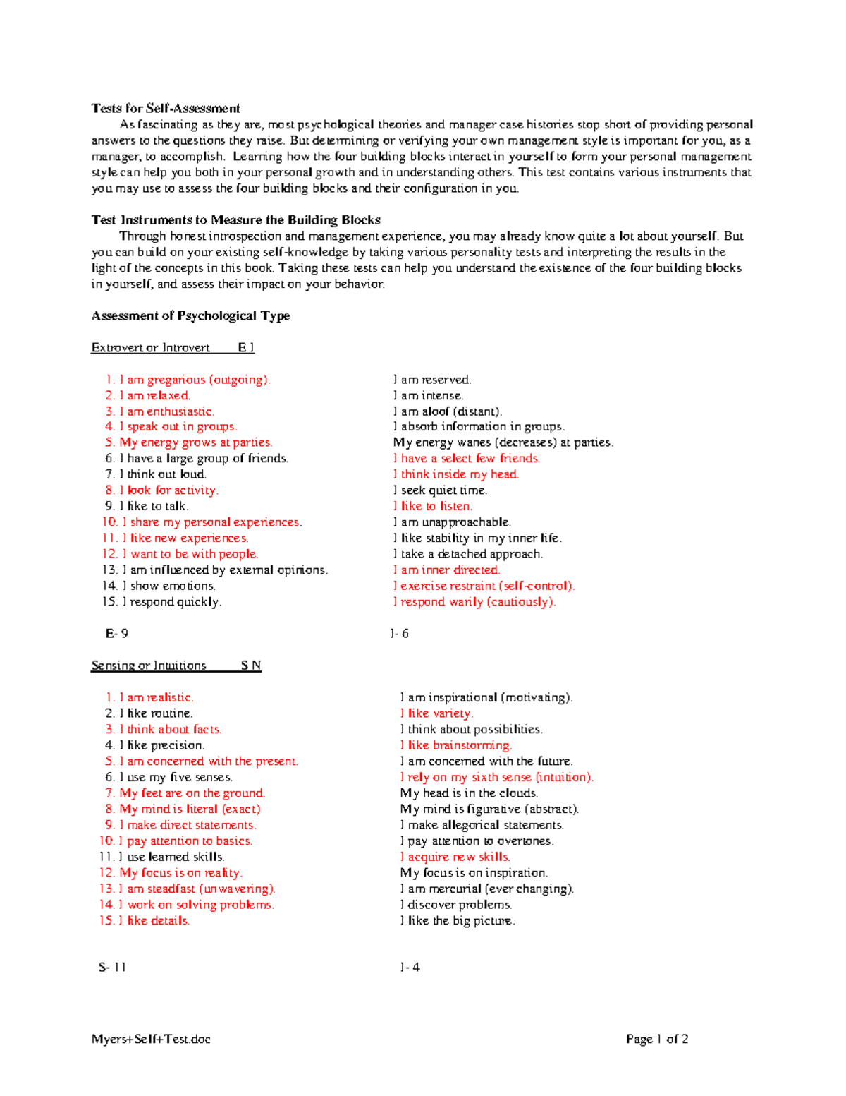Self-assessment - Tests for Self-Assessment As fascinating as they are ...