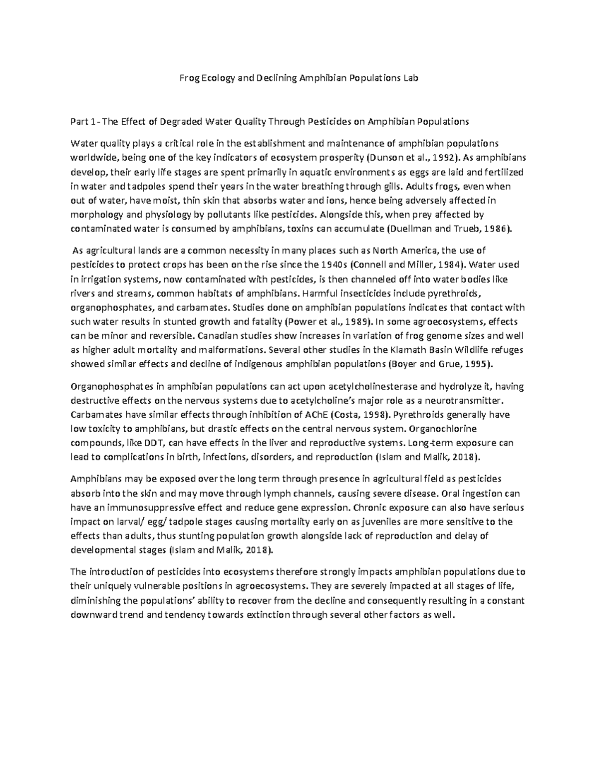 Frog Lab Report - Warning: TT: undefined function: 32 Frog Ecology and ...