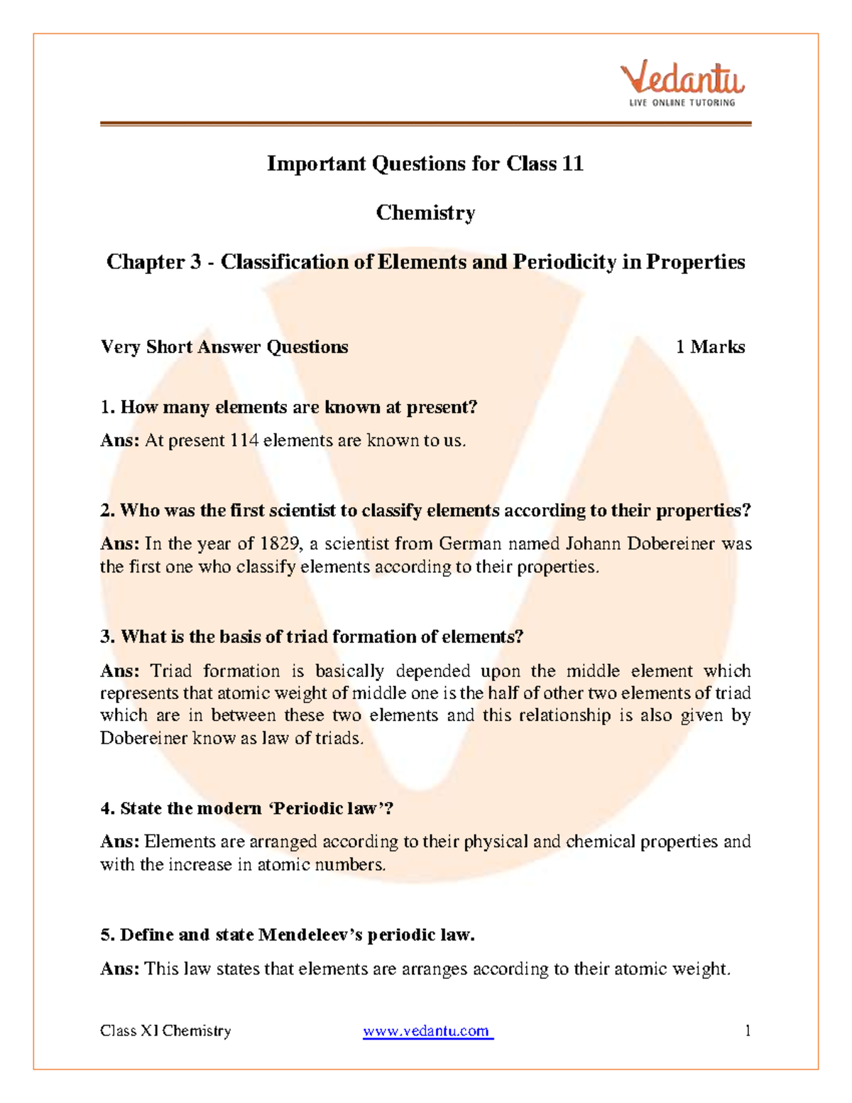 CBSE Class 11 Chemistry Chapter 3 Important Questions 2023-24 ...