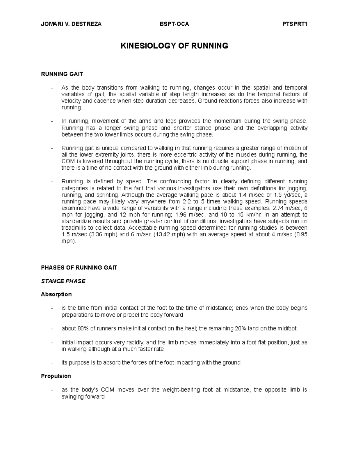 Kinesiology Of Running - KINESIOLOGY OF RUNNING RUNNING GAIT - As the ...