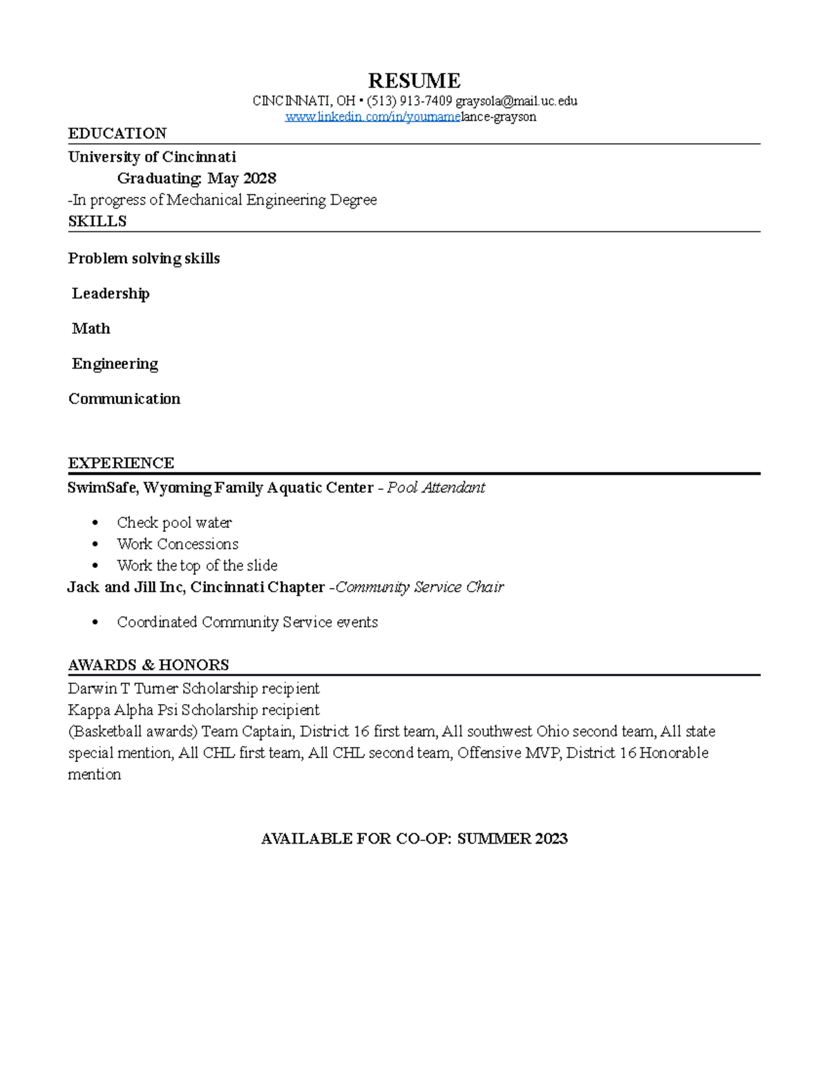 CRS Resume Template - RESUME CINCINNATI, OH • (513) 913-7409 graysola ...