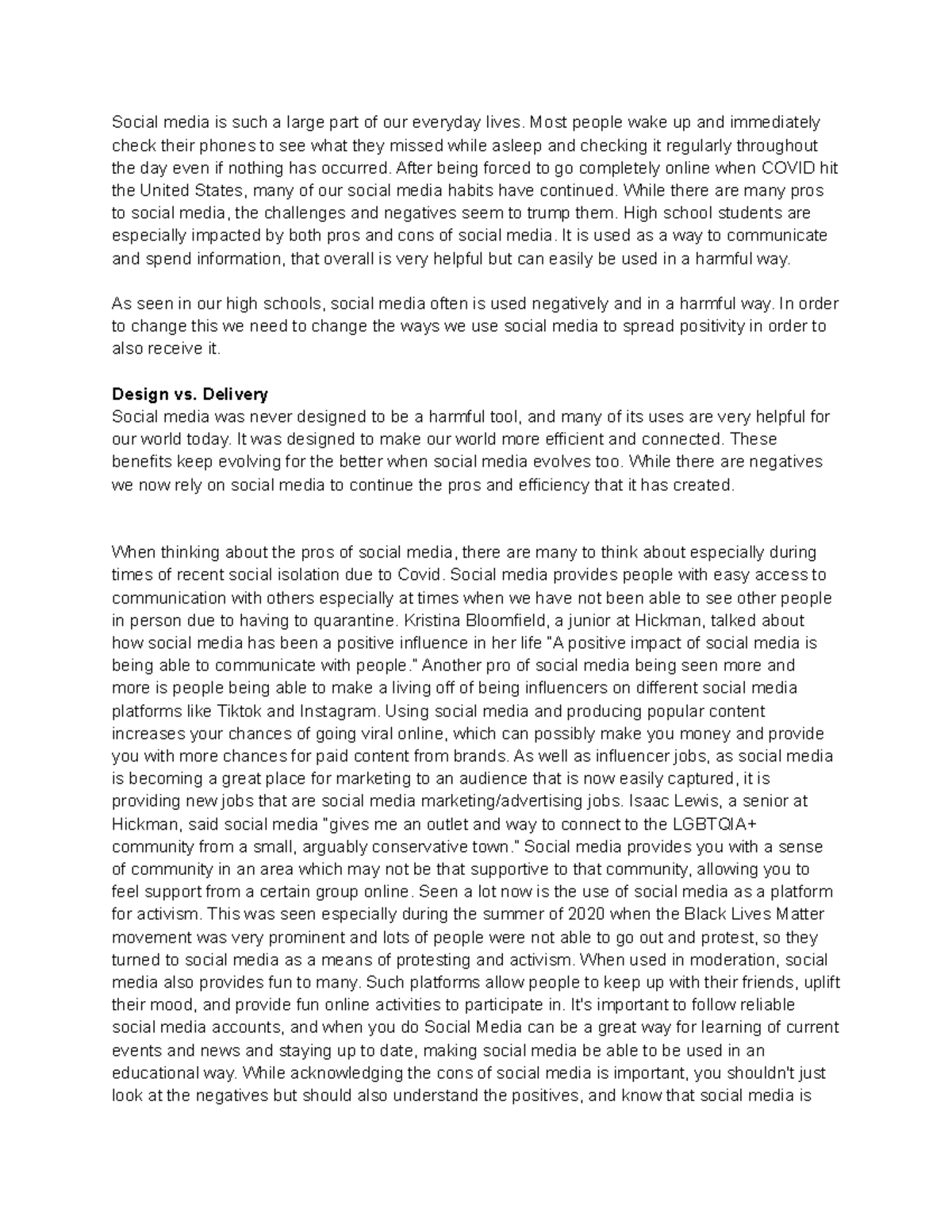 Pros and Cons of Social Media Draft - Social media is such a large part ...