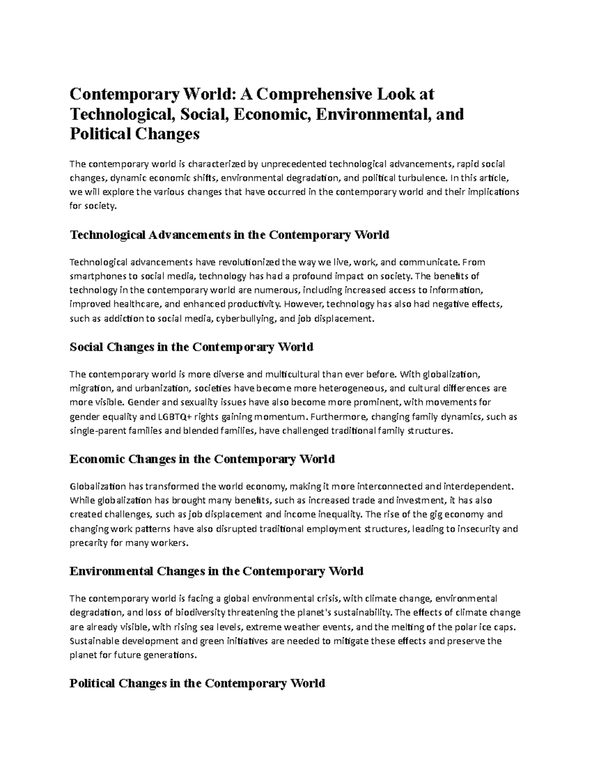 Contemporary World - In this article, we will explore the various ...