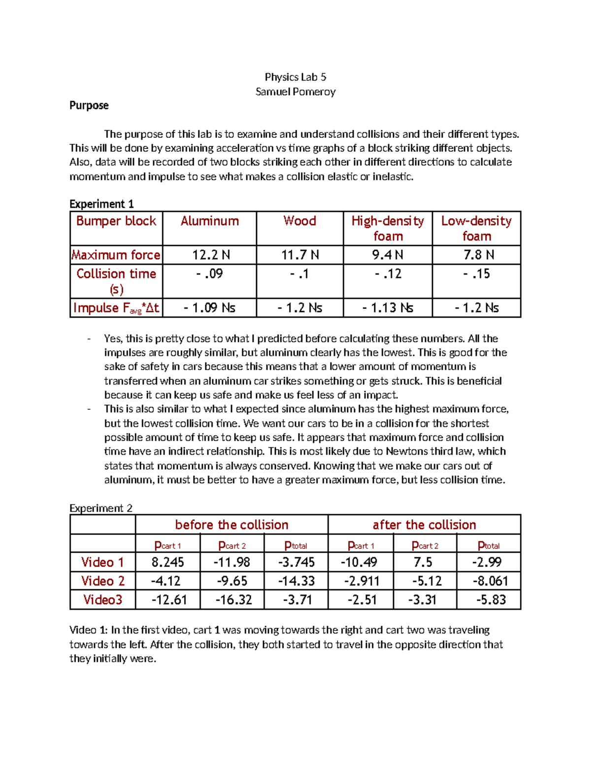 Physics Lab 5 - This will be done by examining acceleration vs time ...