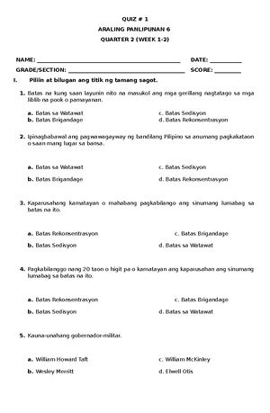QUIZ esp w1-2 - For Grade 6 - QUIZ # 1 EDUKASYON SA PAGPAPAKATAO 6 ...