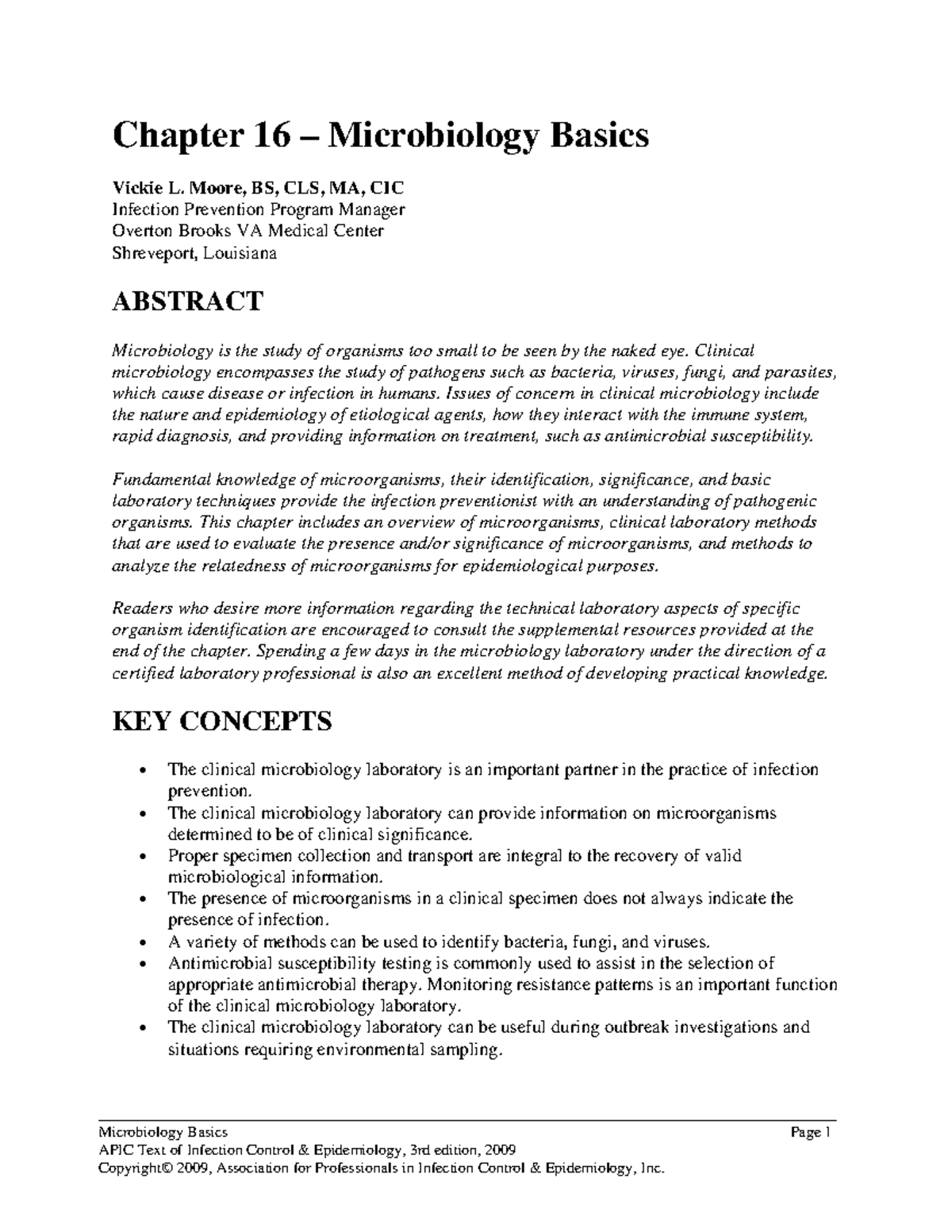 HO1 Microbiology Basics APIC Chapter 16 - Microbiology Basics Page 1 ...