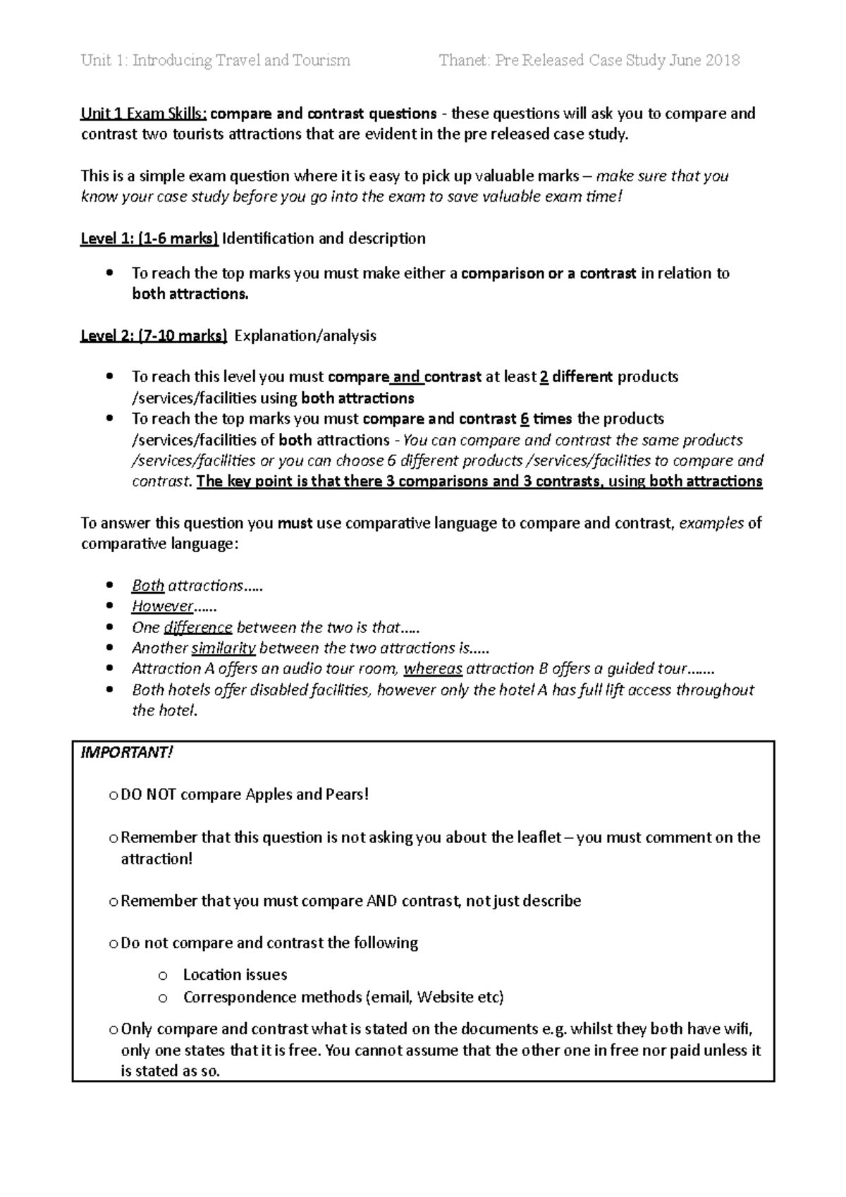 Unit 1 compare and contrast 2018 exam skills - Unit 1 Exam Skills ...