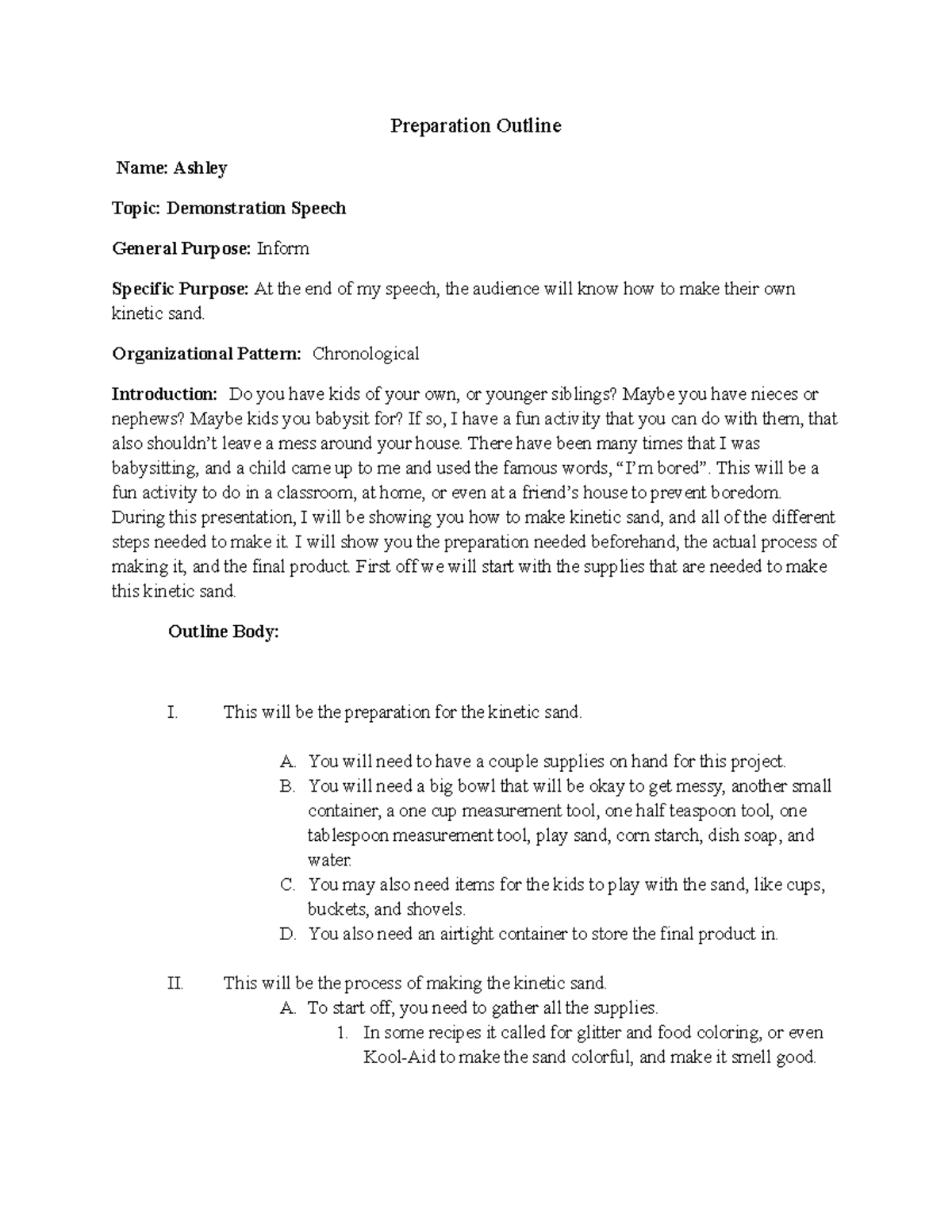Example-Preparation Outline Template- Speech 2 - Preparation Outline ...