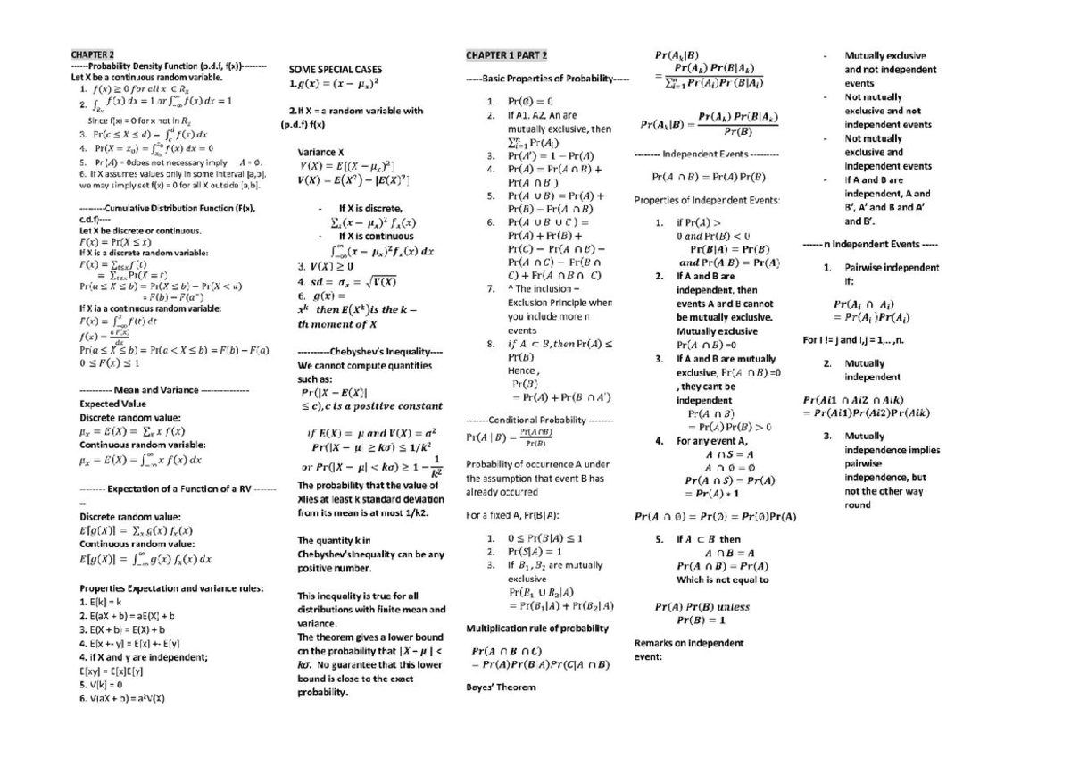 St 2334 cheat sheet - ST2334 - Studocu