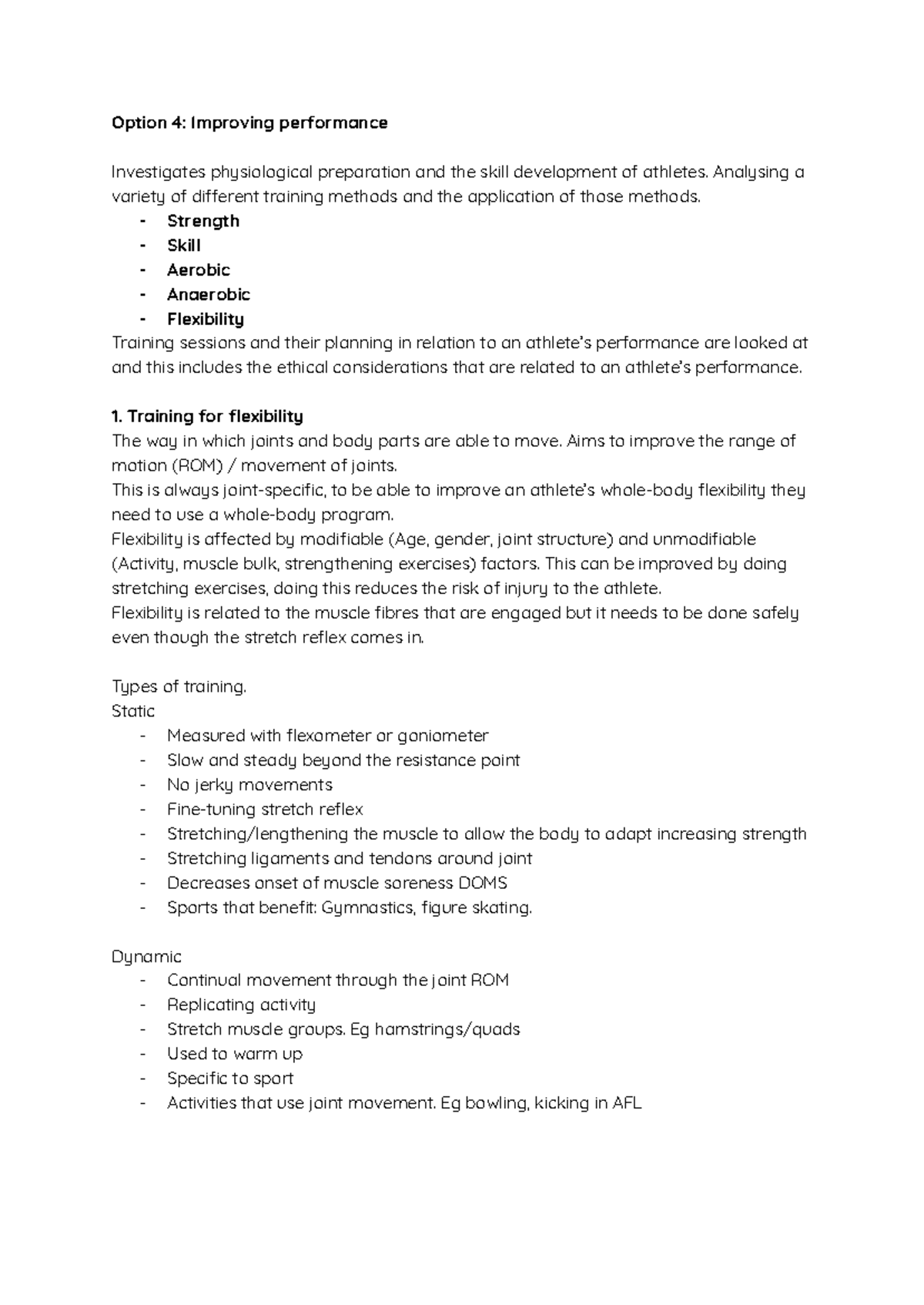 Pdhpe Notes Option 4 - Improving performance - Option 4: Improving ...