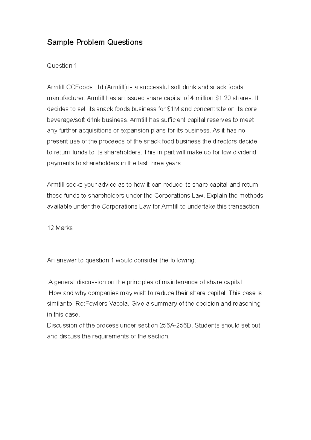 Corporate Law Exam Preparation Problem Questions - Sample Problem ...