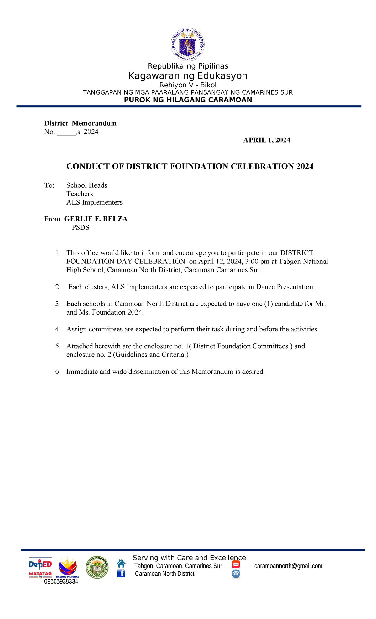 District-foundation-memo - Republika ng Pipilinas Kagawaran ng ...