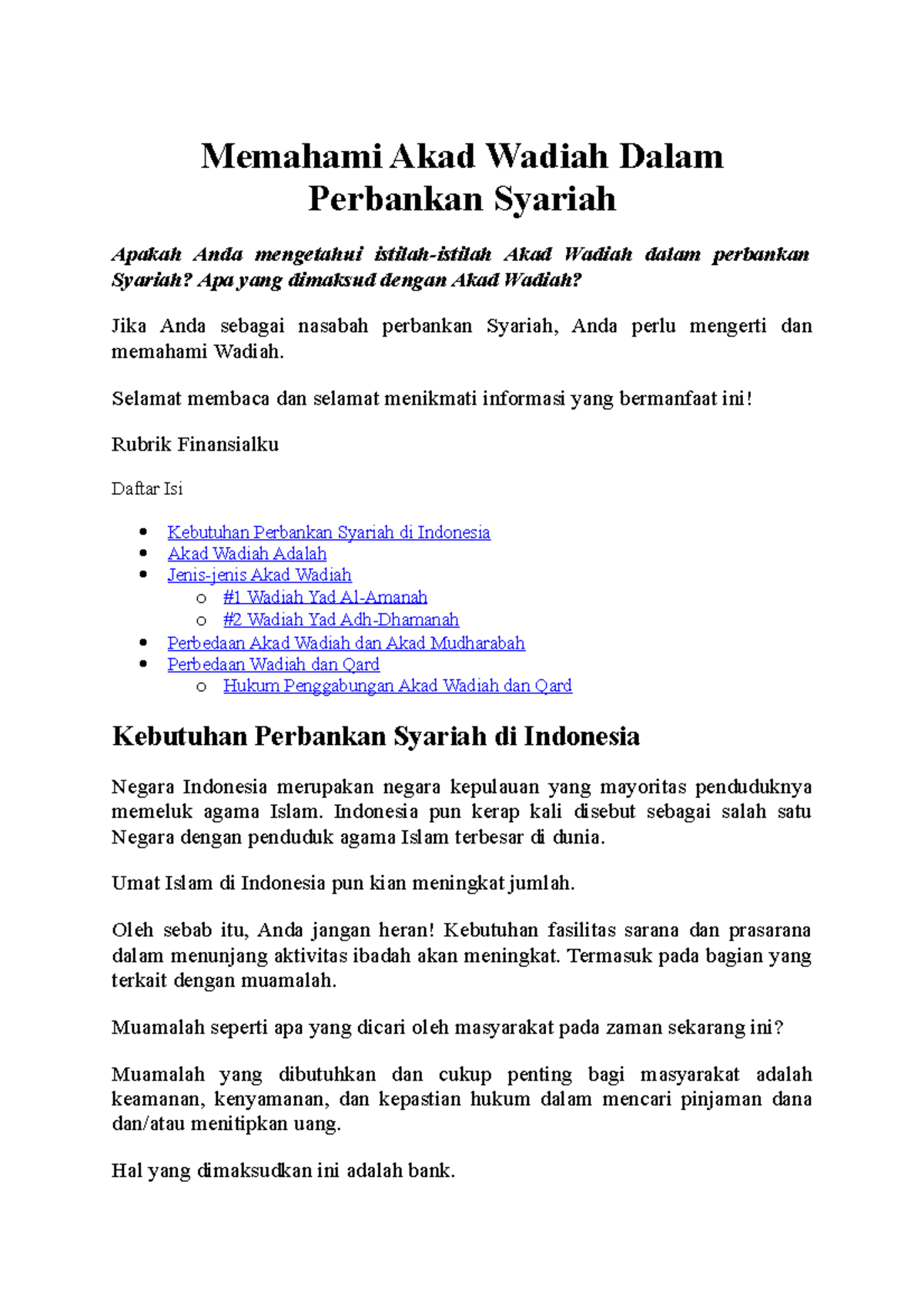 Ekonomi - Memahami Akad Wadiah Dalam Perbankan Syariah - Memahami Akad ...