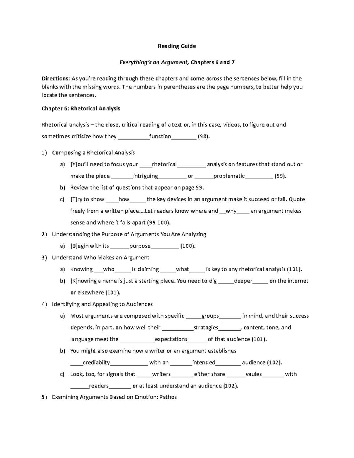 Copy of Reading Guide Chapters 6 and 7 (9th edition) - Reading Guide Everything’s an Argument ...