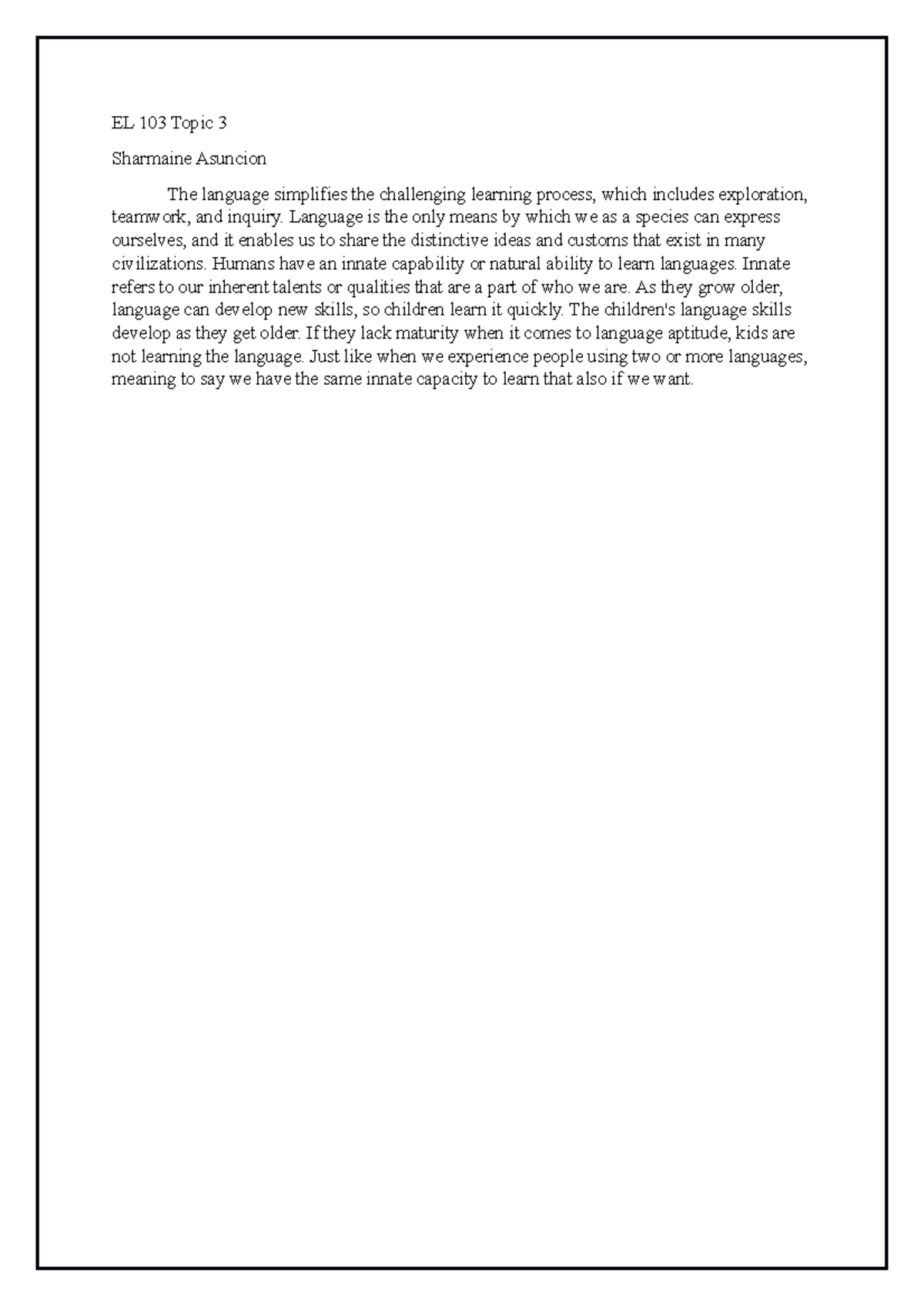 EL 103 Topic 3 - Education - EL 103 Topic 3 Sharmaine Asuncion The ...
